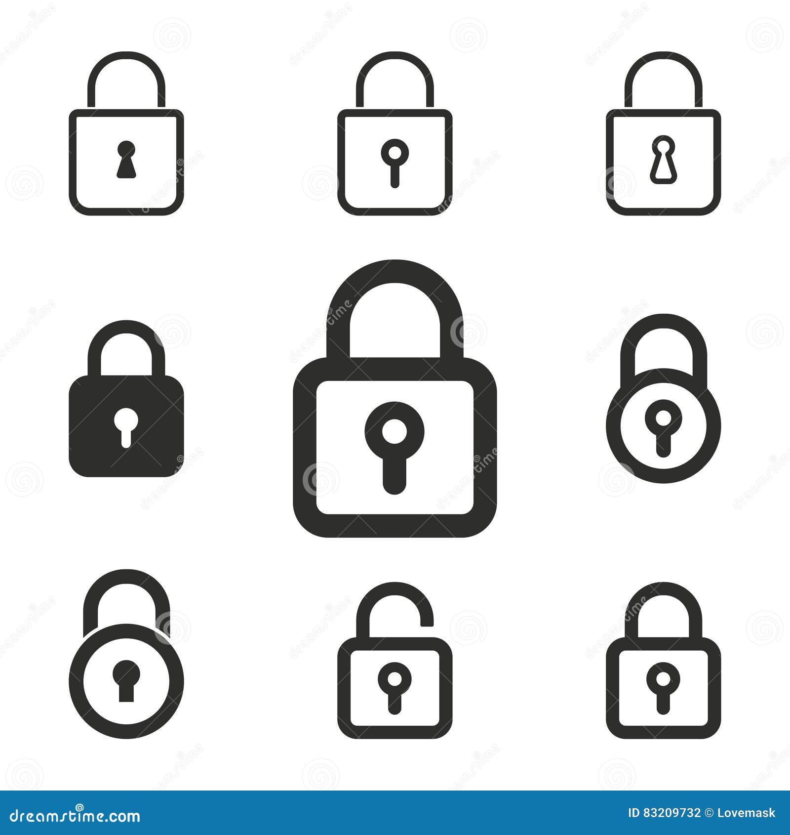 Lock icon set. stock vector. Illustration of element - 83209732