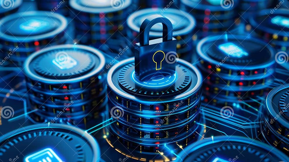 A Lock Icon Surrounded by Multiple Database Icons Representing the ...