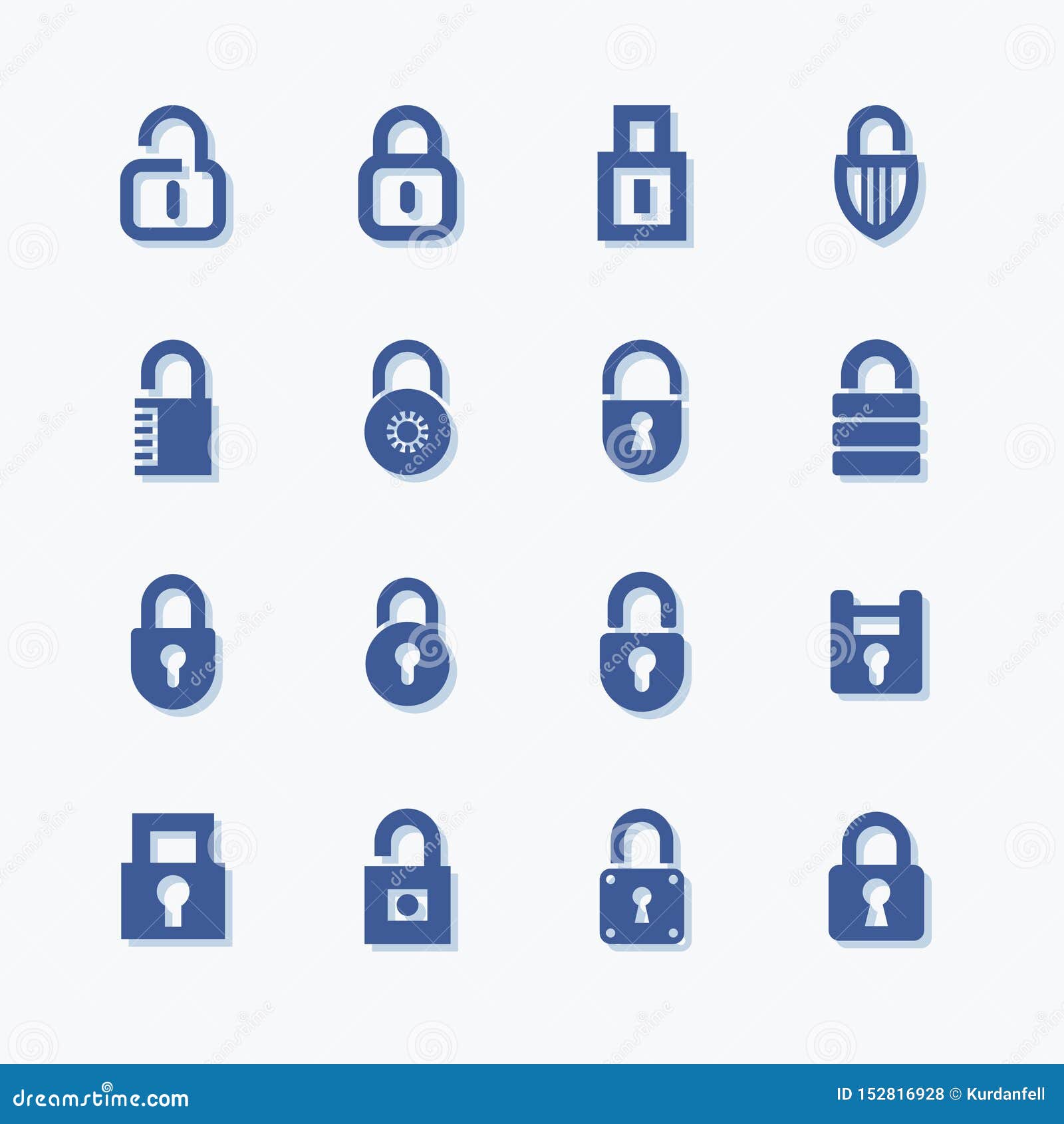 Lock and Security Flat Vector Icon Set. Stock Vector - Illustration of ...