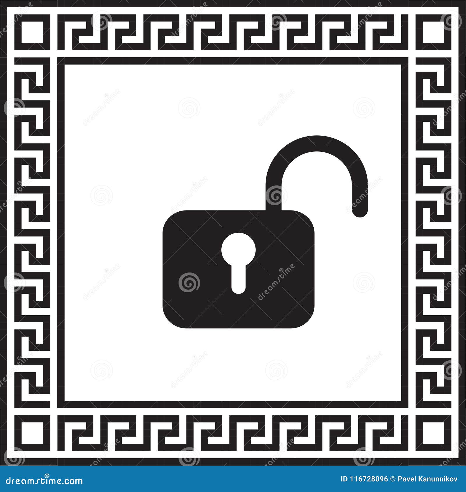 Lock Icon Vector in a Frame with a Greek Ornament Stock Illustration ...