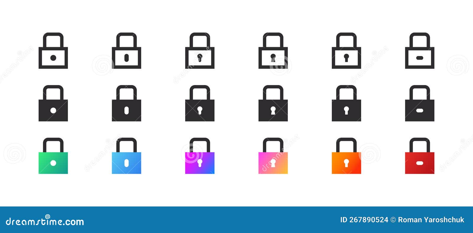 Lock Icons. Security Symbol. a Set of Square Locks with Different Wells ...
