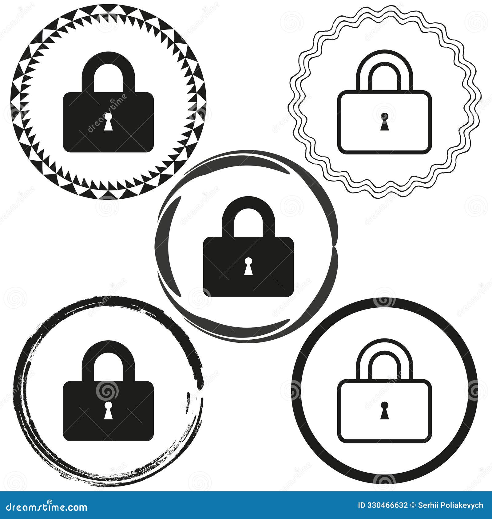 Lock Icons Set. Various Circle Designs. Black Silhouette Vector ...