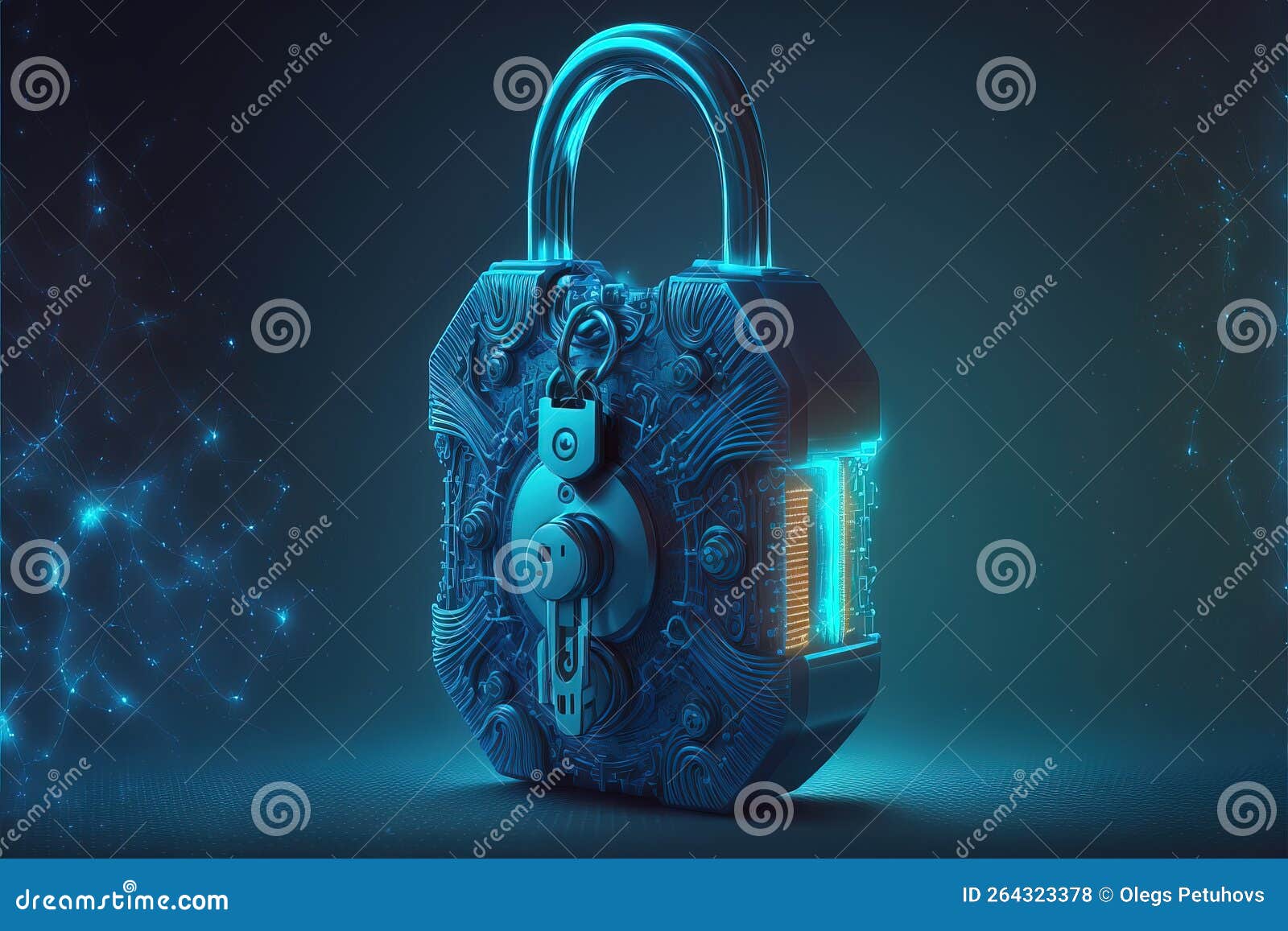 A Lock with a Key on it in a Blue Background with Stars and a Pattern ...