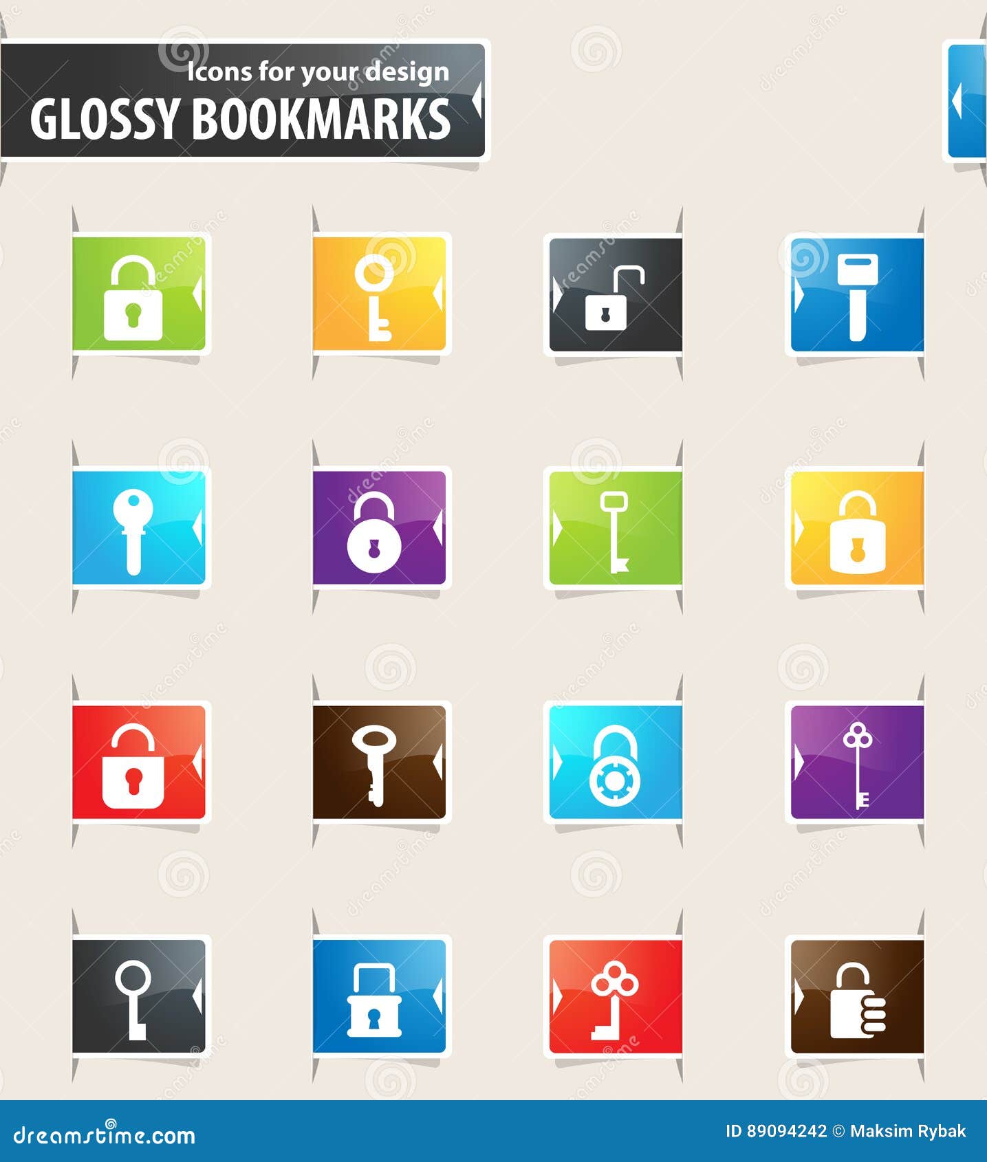 Lock and Key Bookmark Icons Stock Vector - Illustration of internet ...