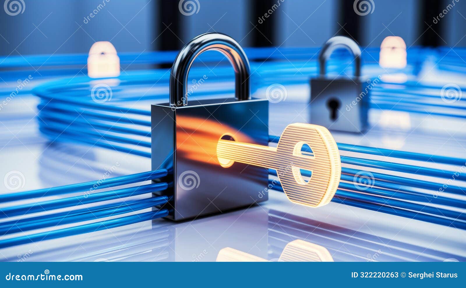 A Lock with a Key on it is Connected To Wires, AI Stock Image - Image ...