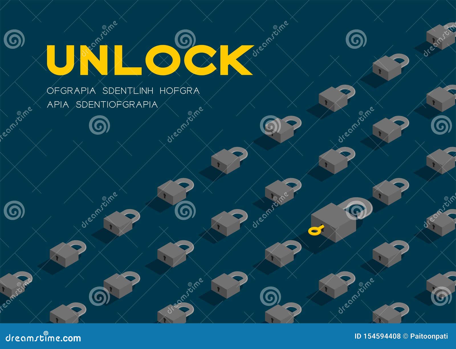 Lock and Key 3D Isometric Pattern, Password Unlock Concept Poster and ...