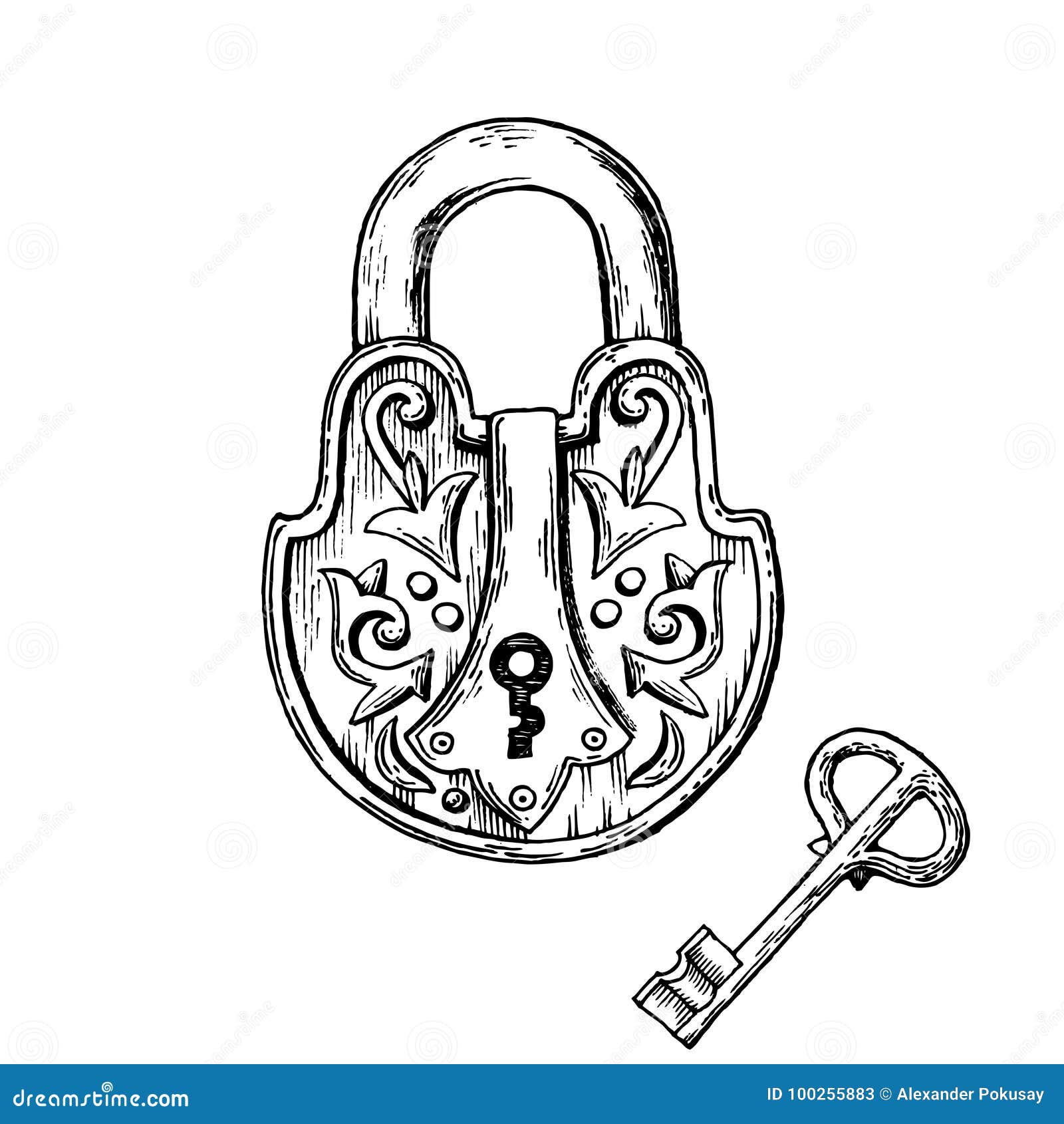 Lock and Key Engraving Vector Illustration Stock Vector - Illustration ...