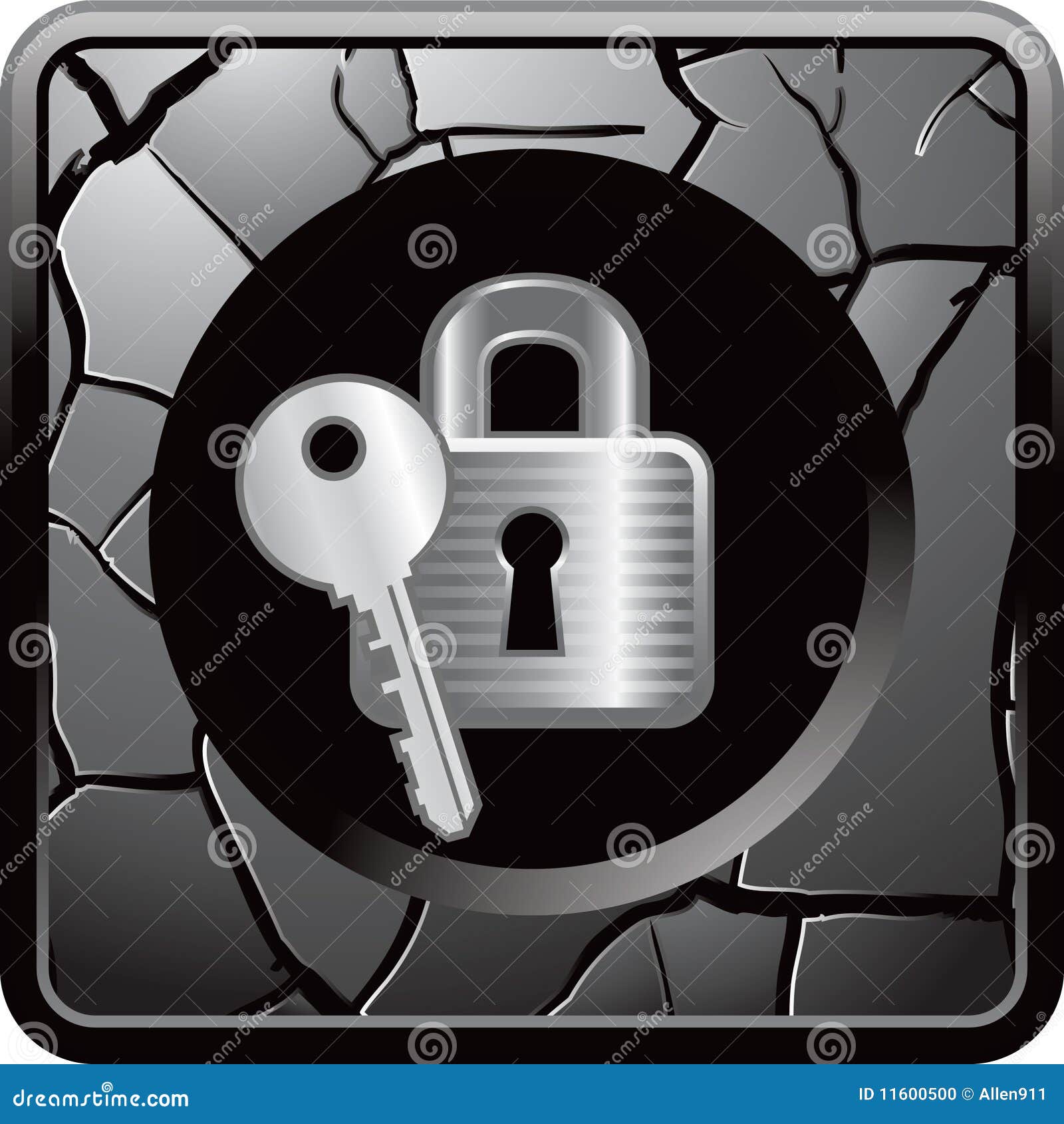 Lock and Key on Gray Cracked Web Button Stock Vector - Illustration of ...
