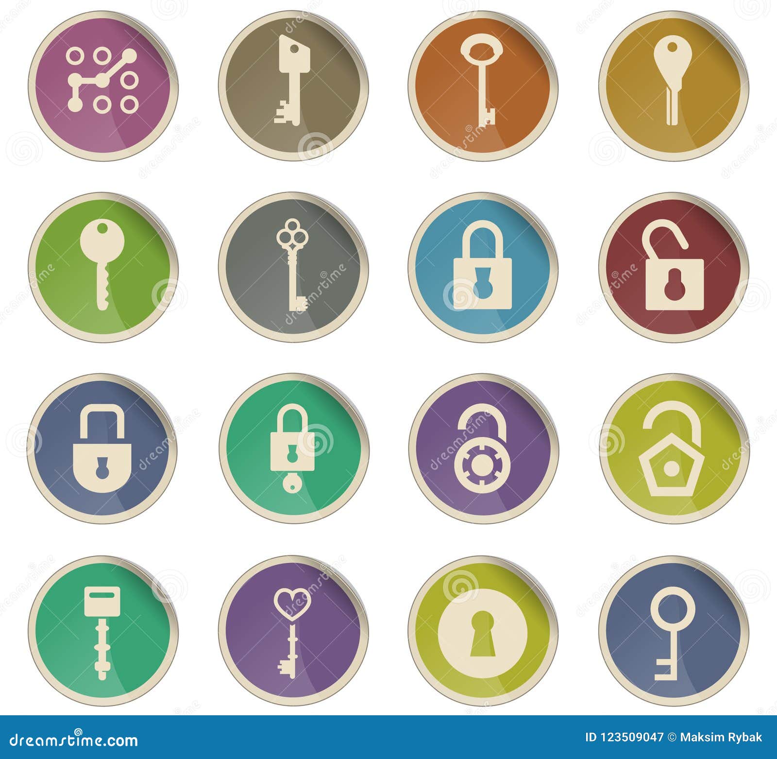 Lock and key icon set stock vector. Illustration of unlock - 123509047