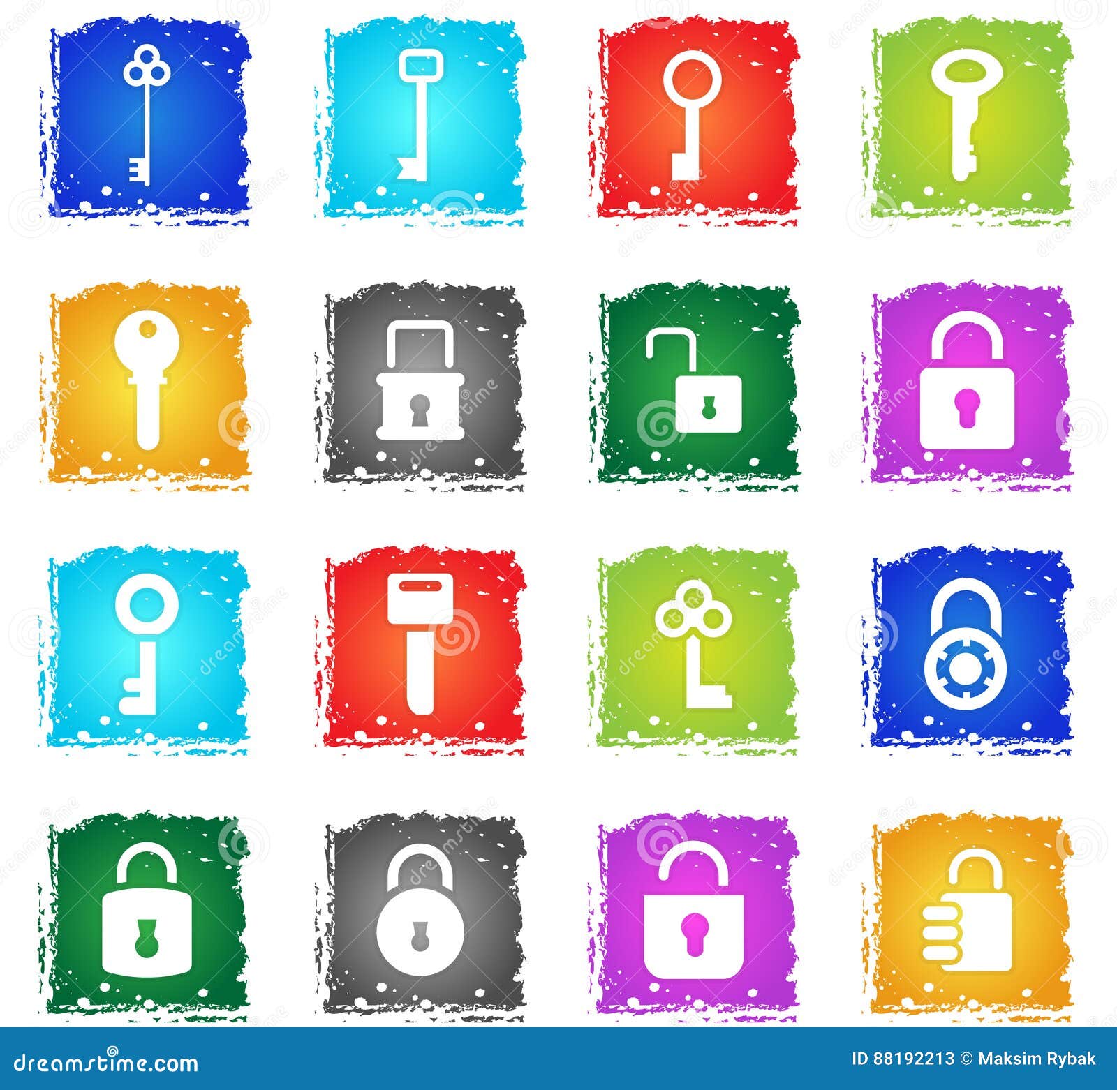 Lock and key icon set stock illustration. Illustration of open - 88192213