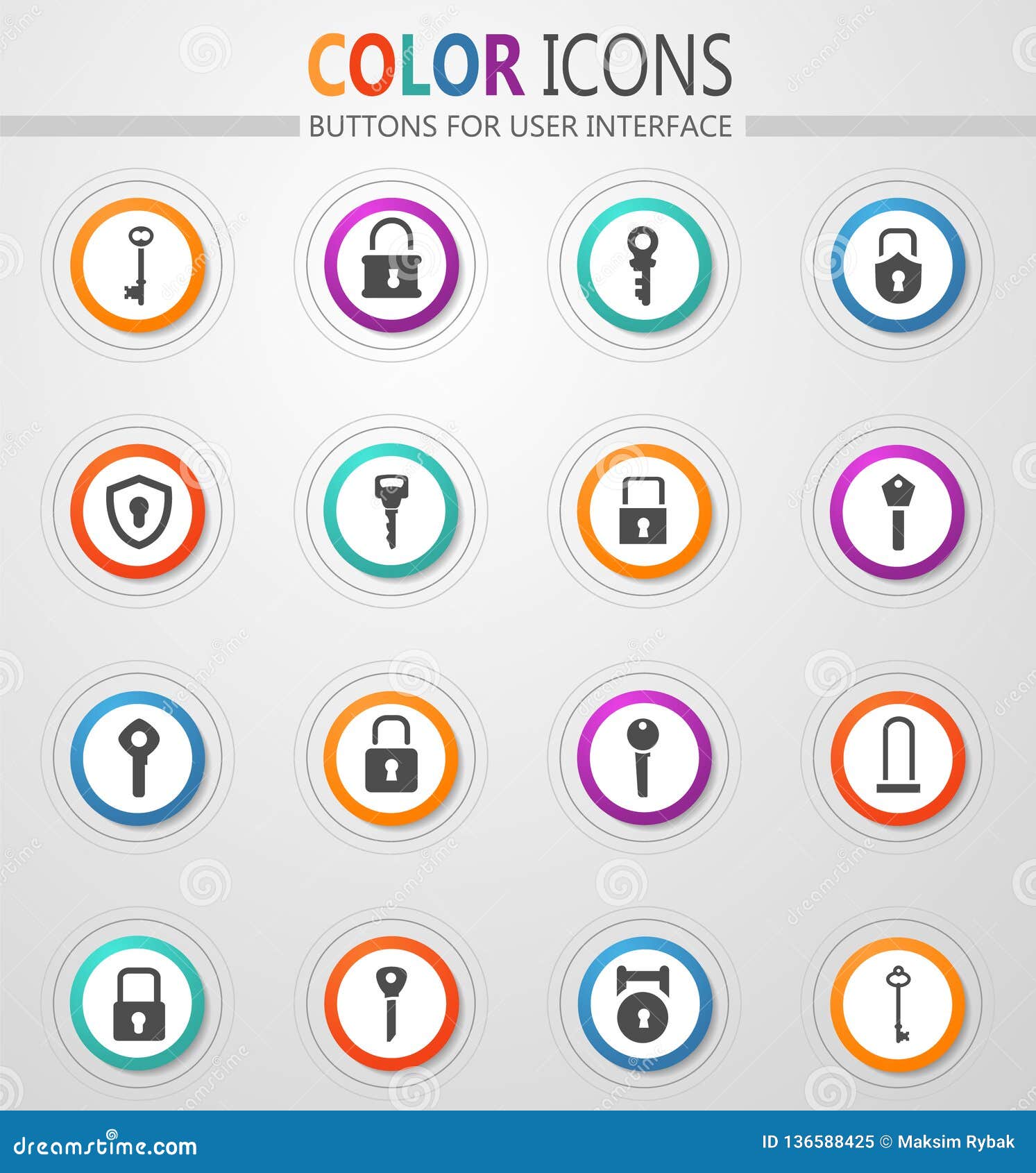 Lock and Key icons set stock vector. Illustration of black - 136588425