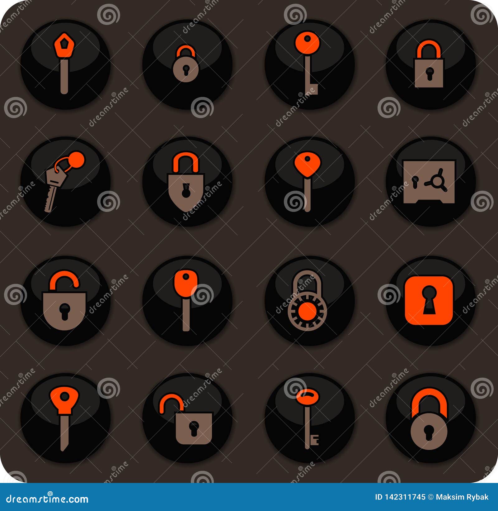 Lock and Key icons set stock vector. Illustration of lock - 142311745