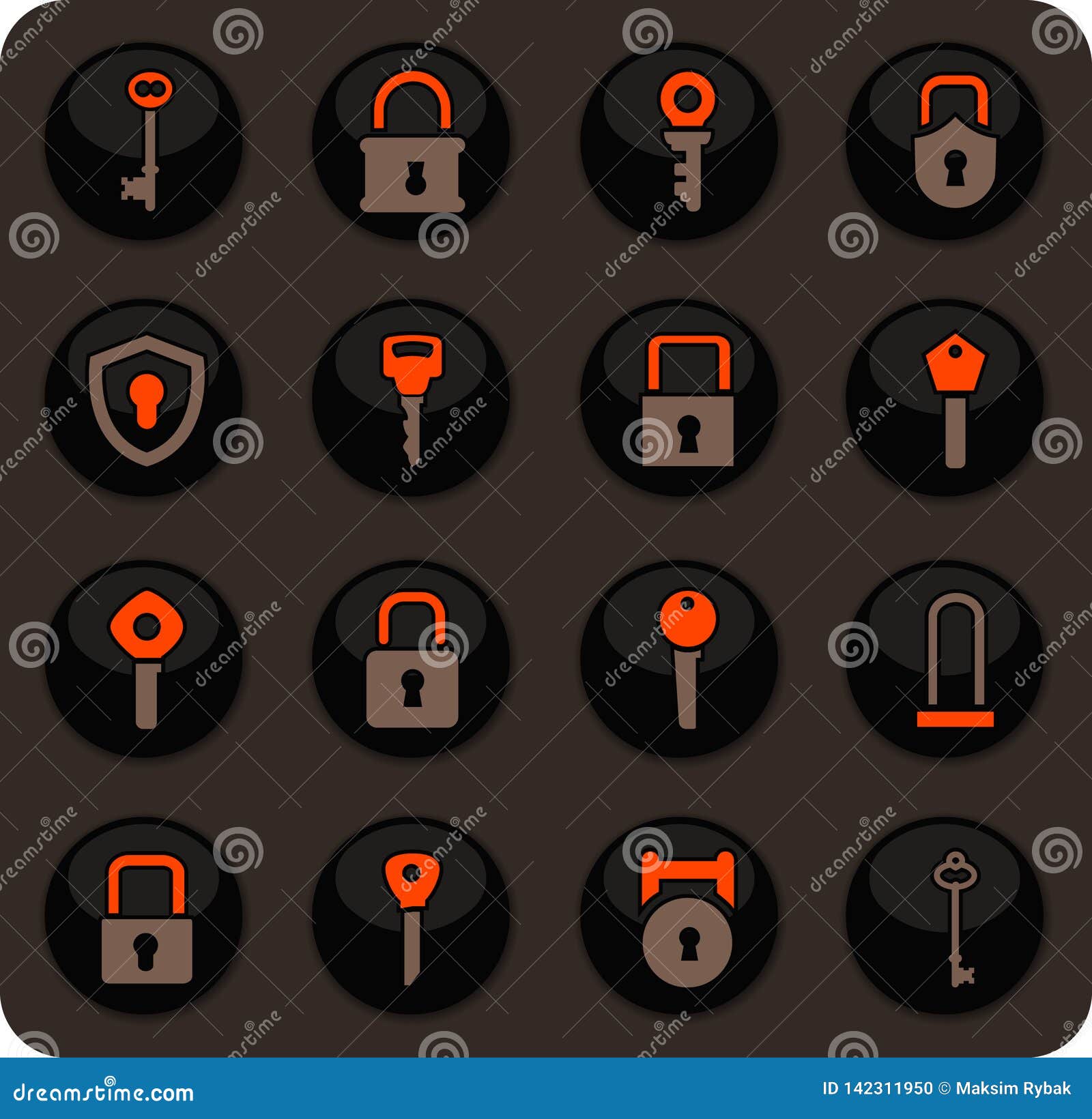 Lock and Key icons set stock vector. Illustration of metal - 142311950