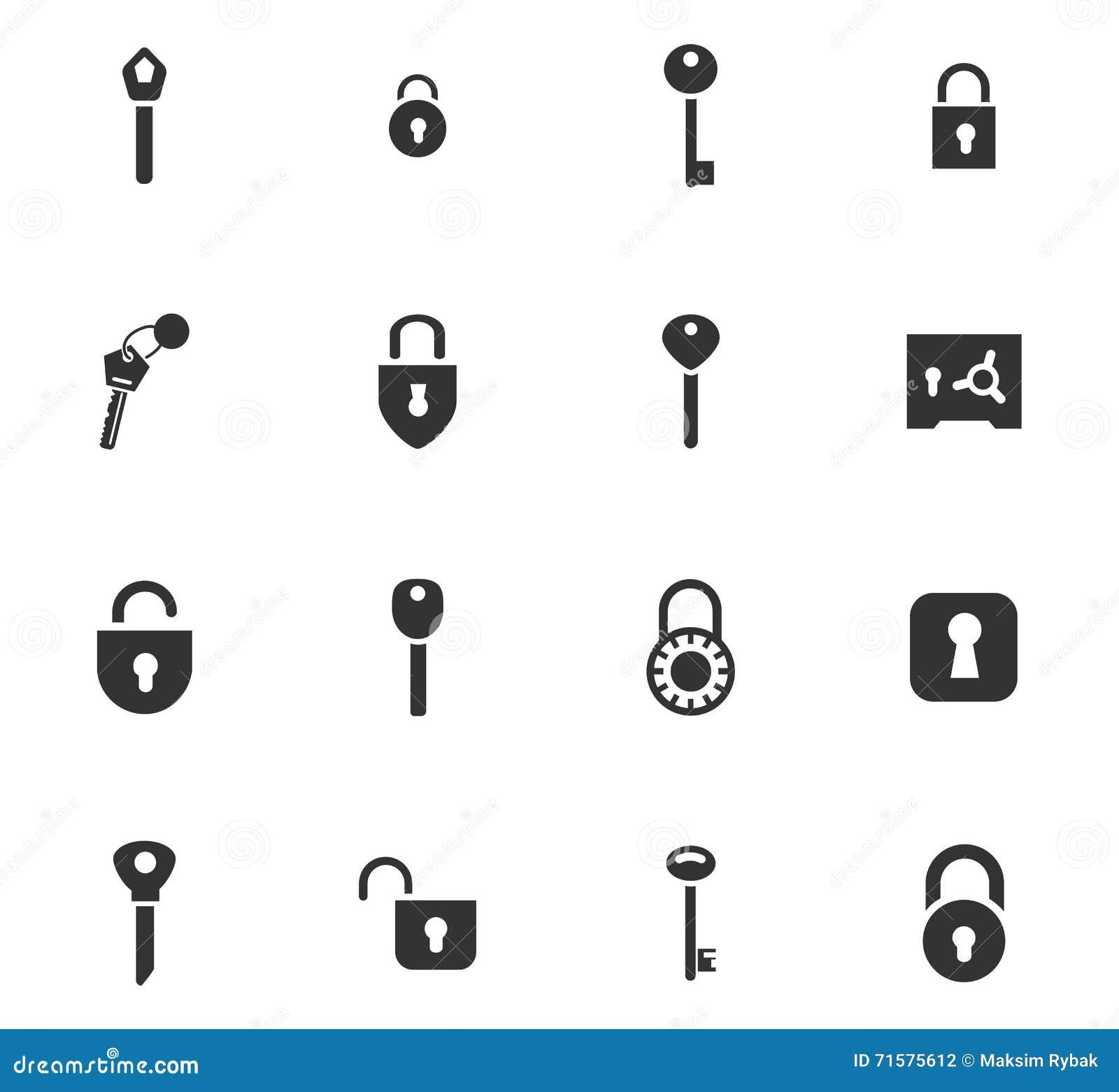 Lock and Key icons set stock vector. Illustration of design - 71575612