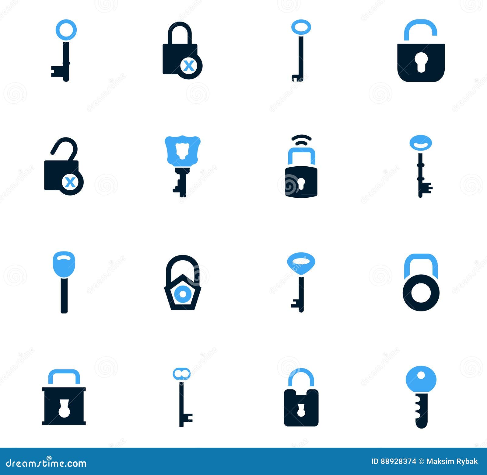 Lock and Key icons set stock illustration. Illustration of shape - 88928374