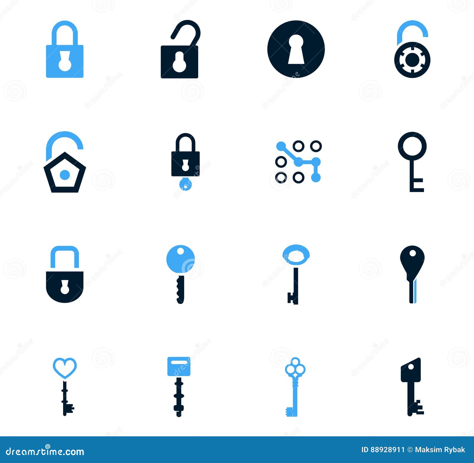 Lock and Key icons set stock illustration. Illustration of retro - 88928911
