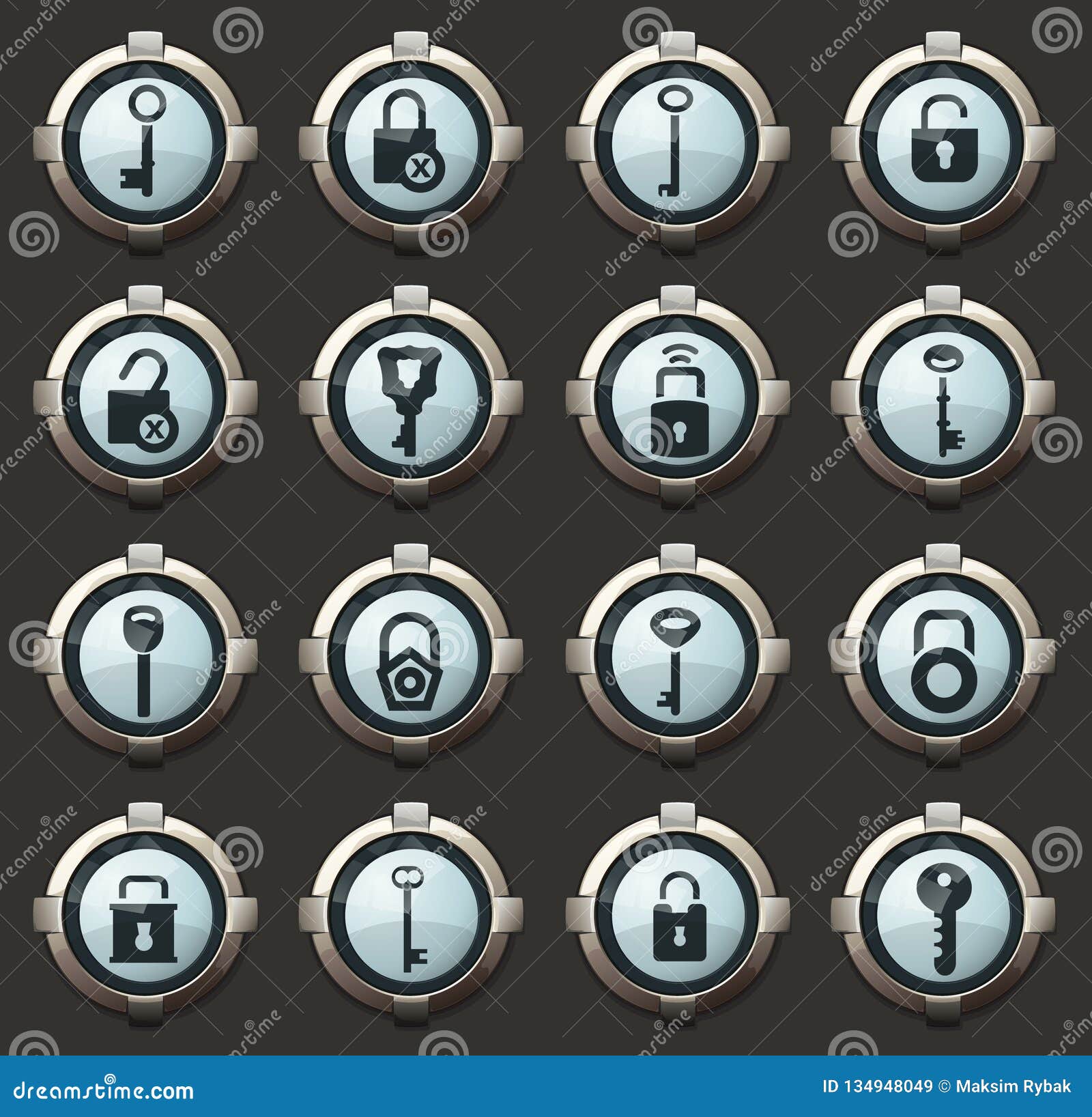 Lock and Key icons set stock vector. Illustration of freeze - 134948049