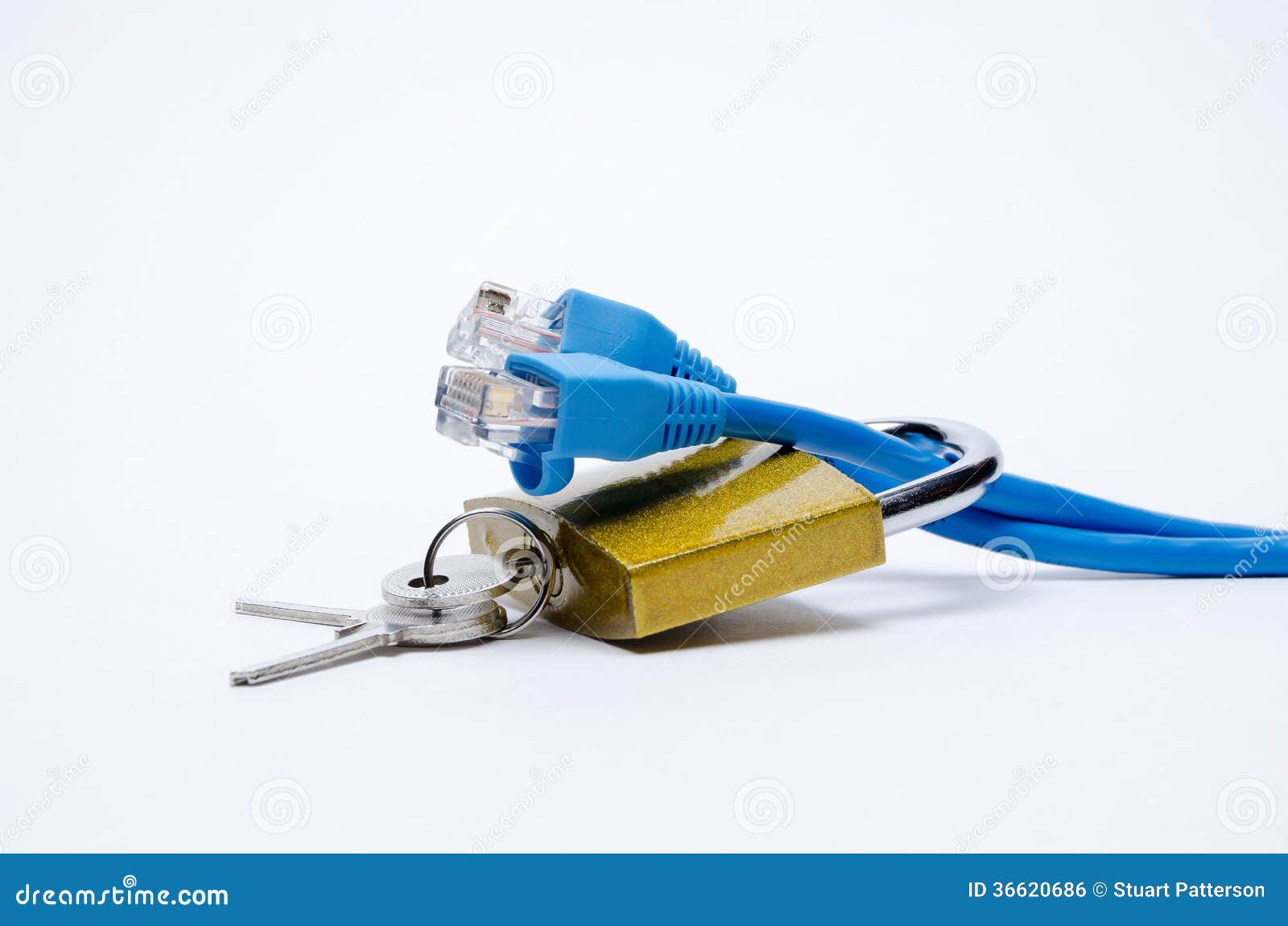 Lock with Key Securing Network Cables Stock Photo - Image of hacker ...