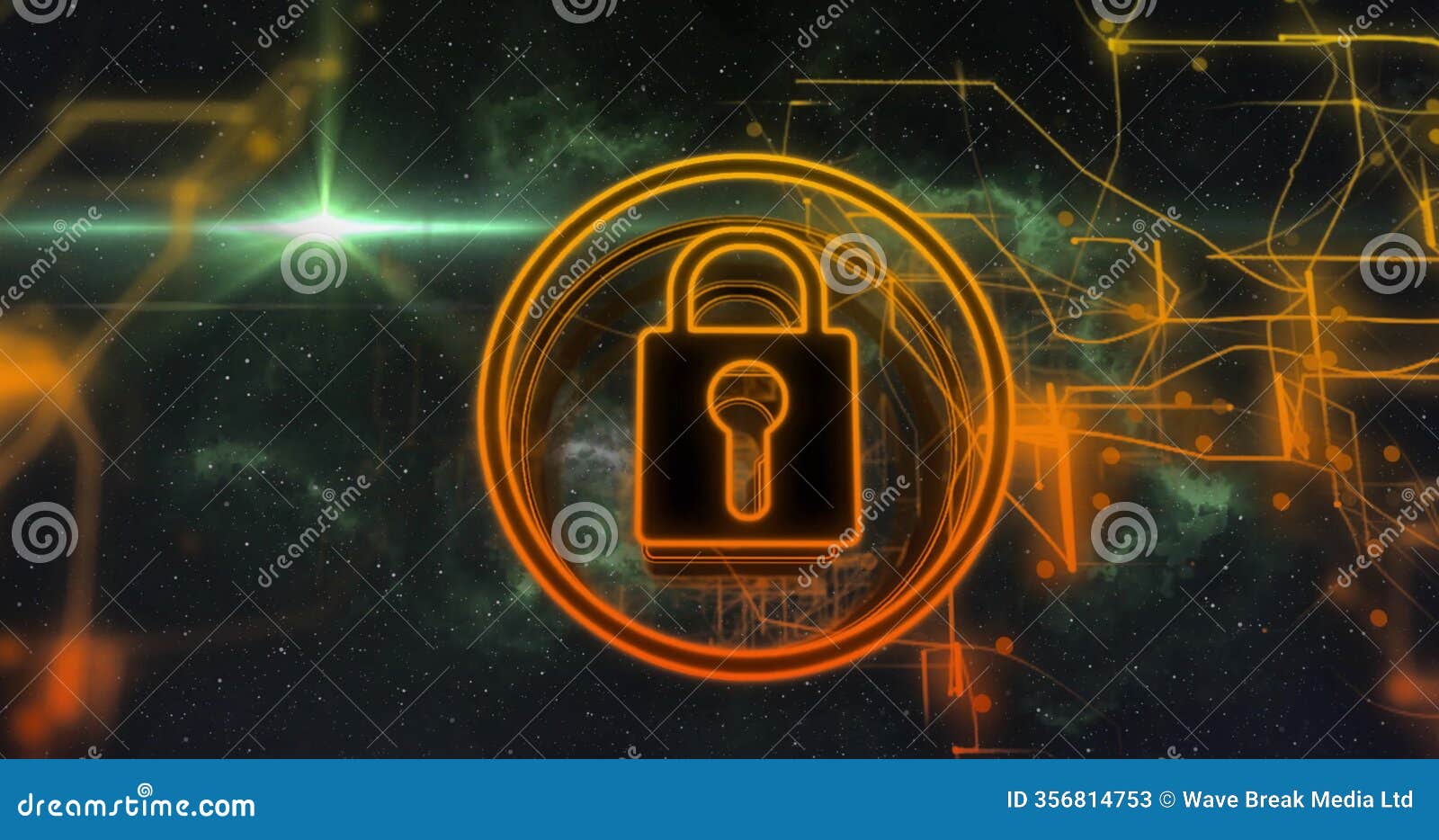 Lock and Key Symbol with Digital Security Image Over Space Background ...