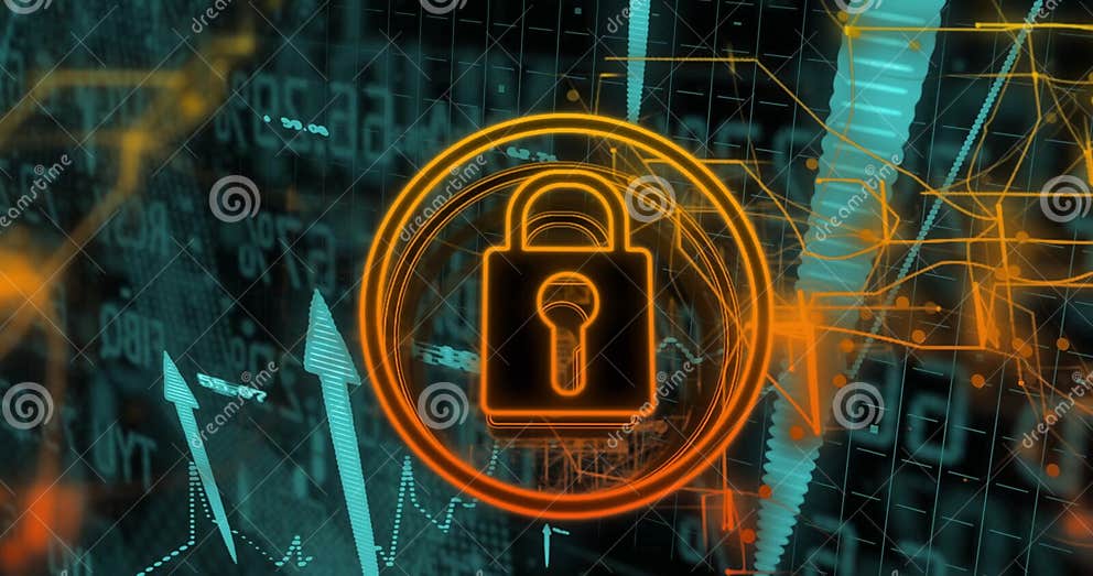 Lock and Key Symbol Image Over Financial Data and Graphs Background ...