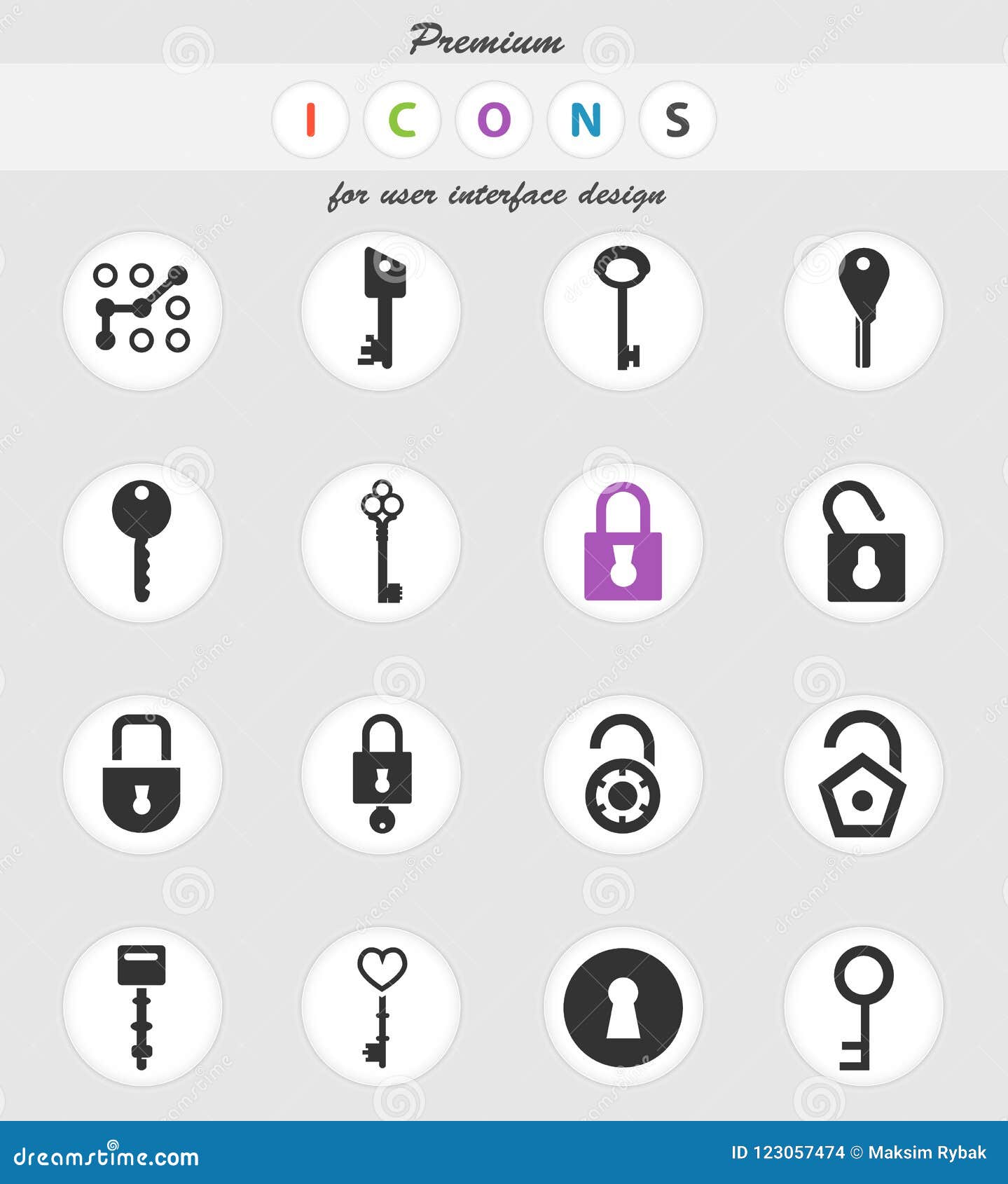 Lock and key icon set stock vector. Illustration of icon - 123057474