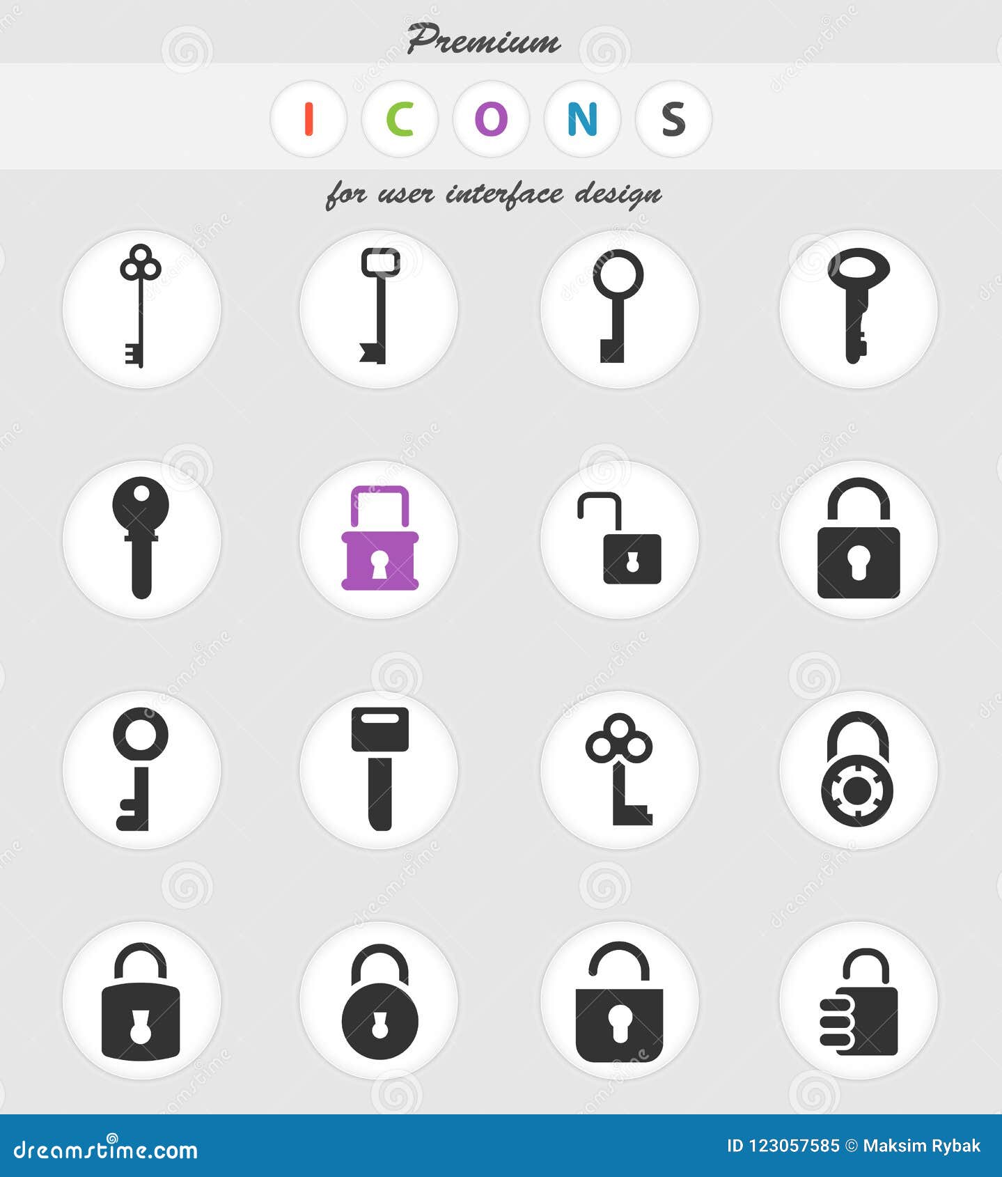 Lock and key icon set stock vector. Illustration of vector - 123057585