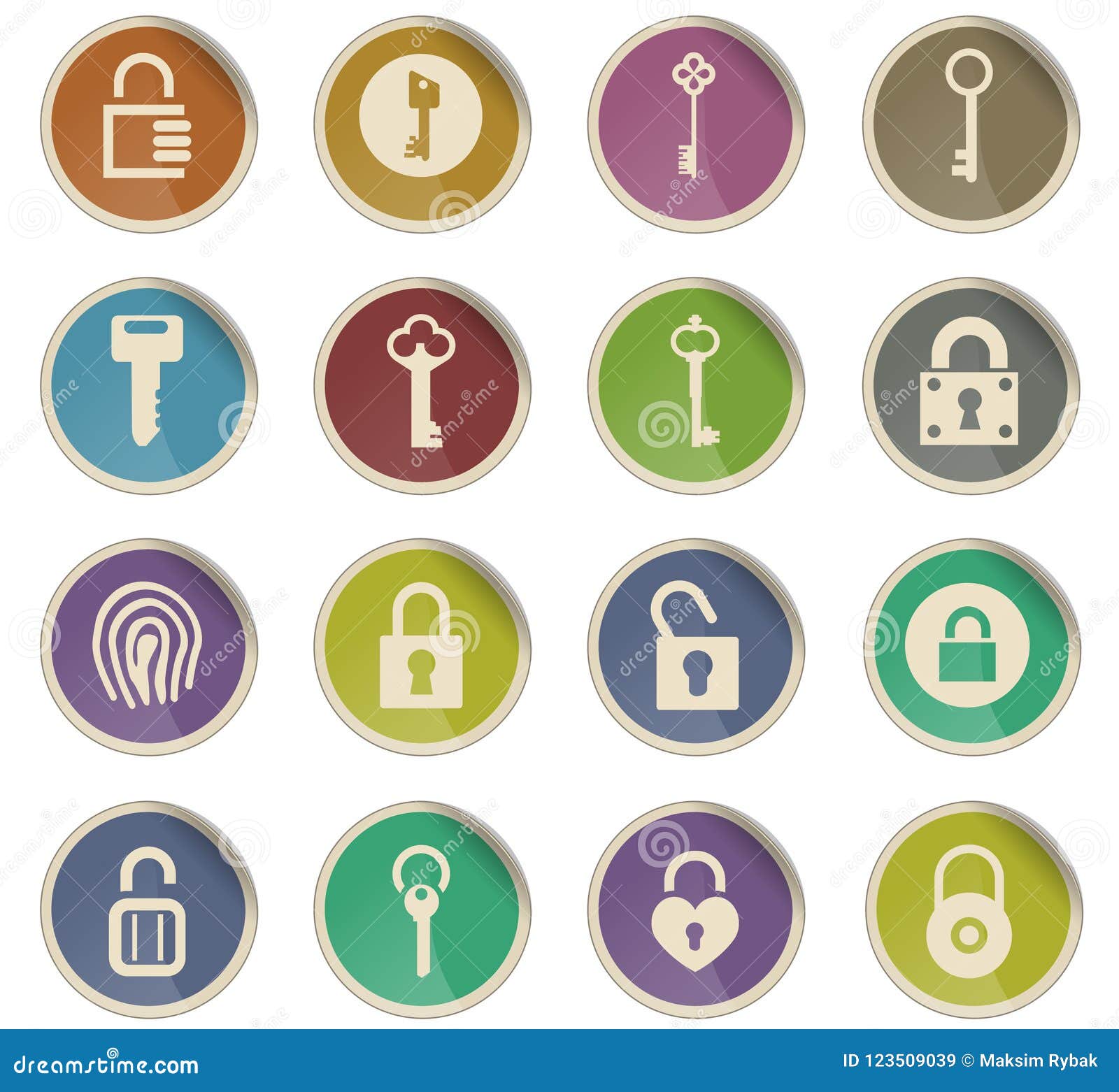 Lock and key icon set stock vector. Illustration of padlock - 123509039