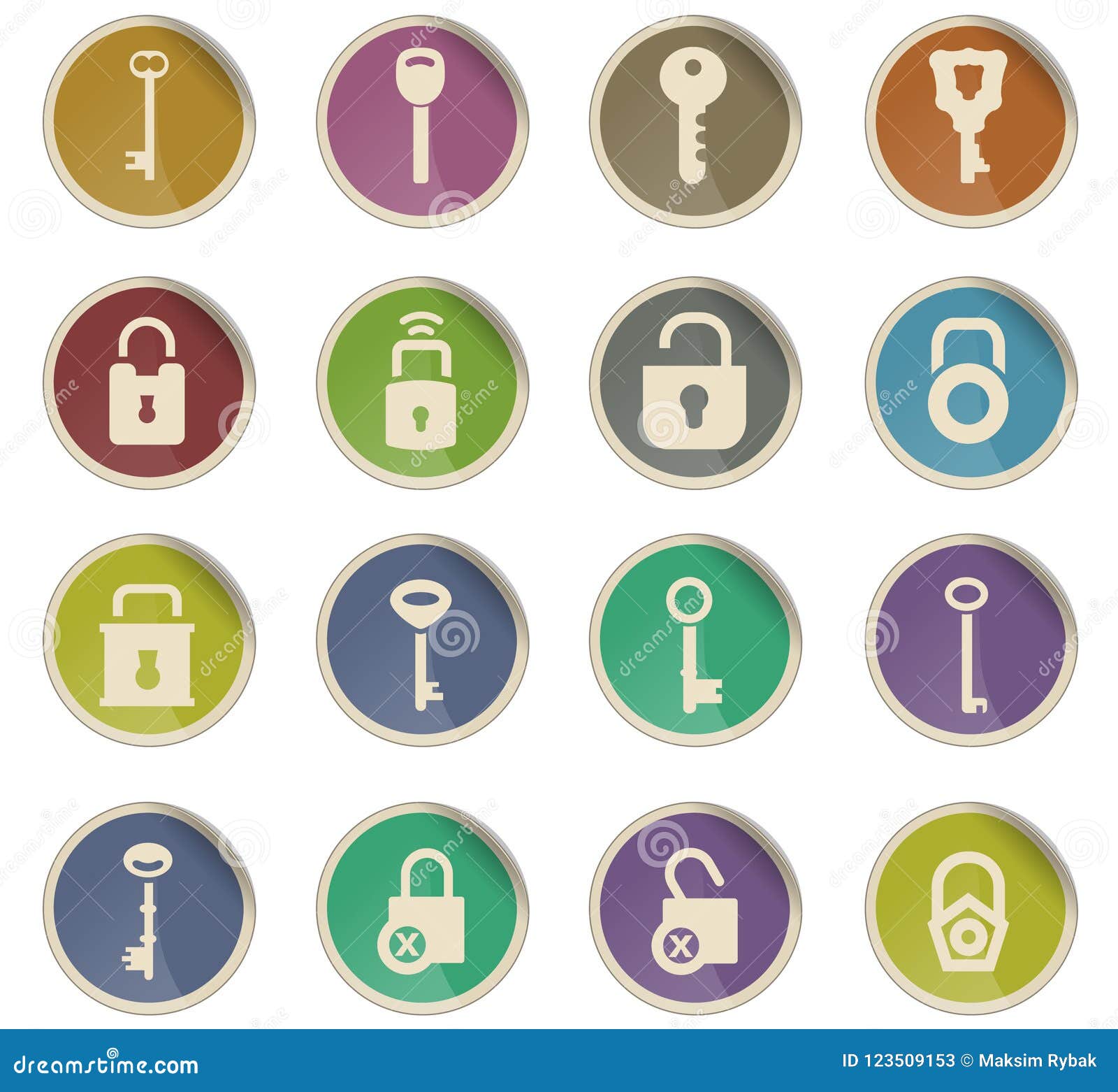 Lock and key icon set stock vector. Illustration of safe - 123509153