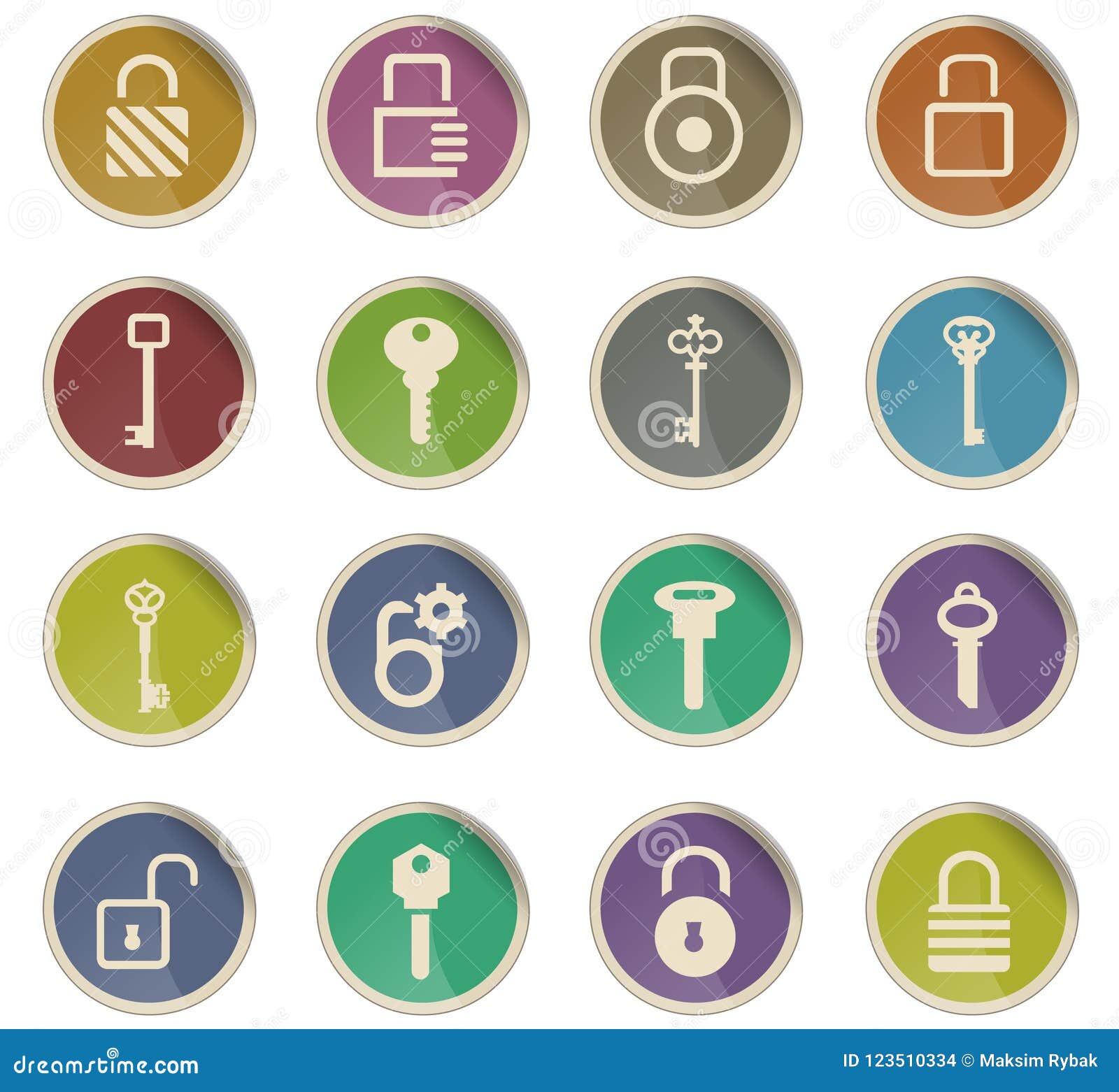 Lock and key icon set stock vector. Illustration of keyhole - 123510334