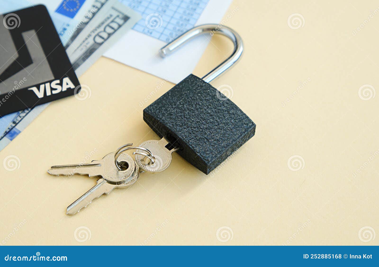 Lock with Keys on a Calculator Next To Financial Calculations. the ...