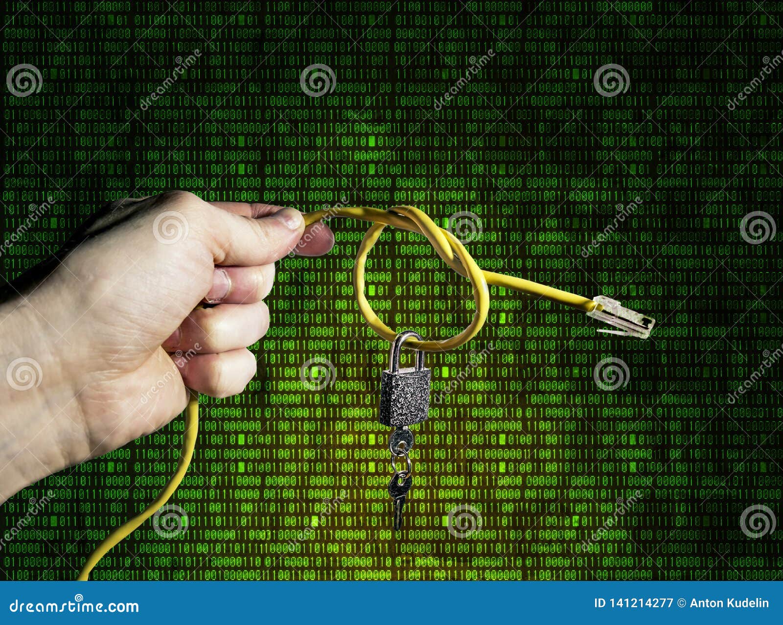 The Lock on the LAN Cable in Hand Stock Image - Image of equipment ...