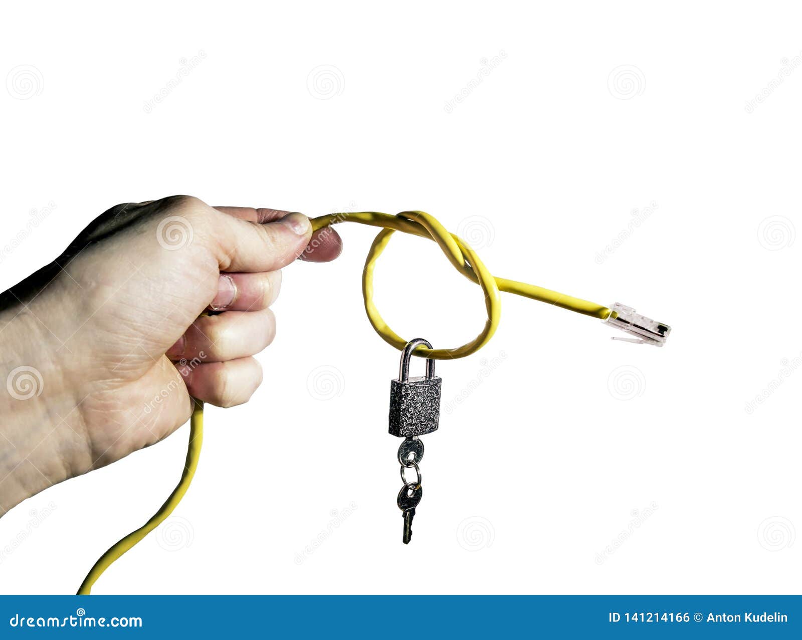 The Lock on the LAN Cable in Hand Stock Photo - Image of lock, network ...