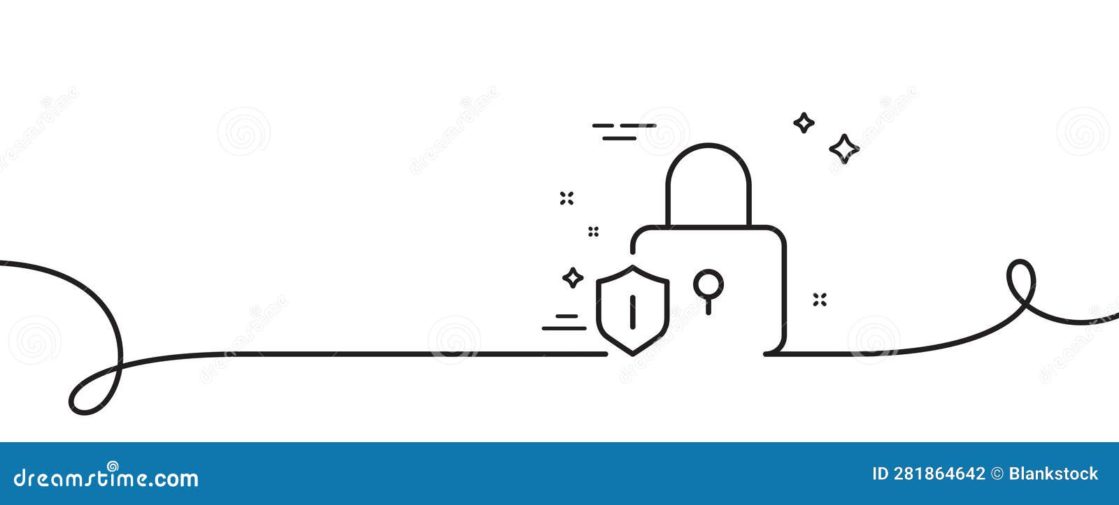 Lock Line Icon. Padlock Protection Sign. Continuous Line with Curl ...