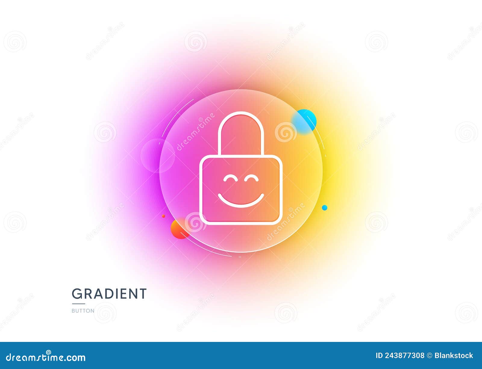 Lock Line Icon. Protected Padlock with Smile Sign. Gradient Blur Button ...