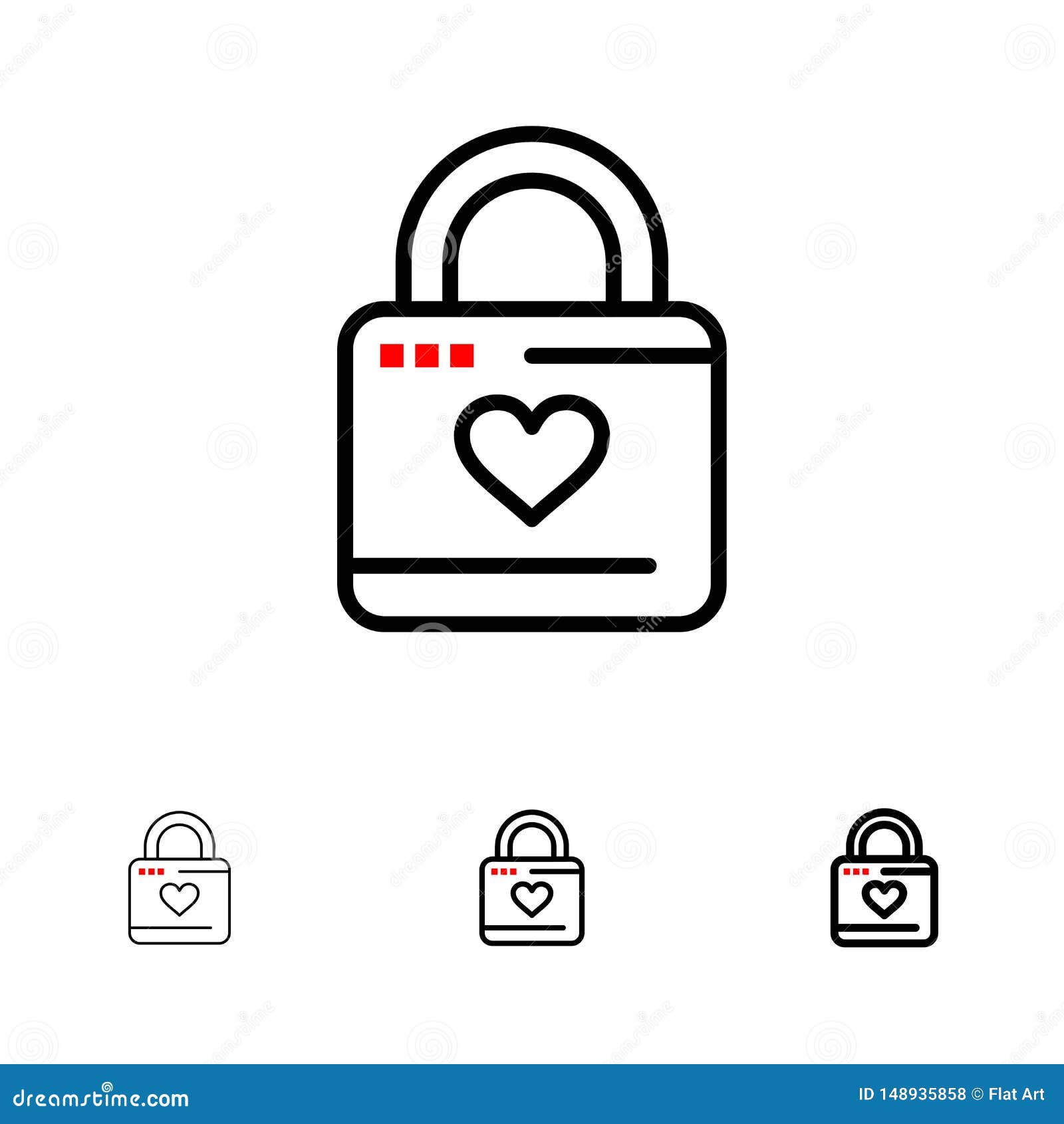 Lock, Locker, Heart, Heart Hacker, Heart Lock Bold and Thin Black Line ...