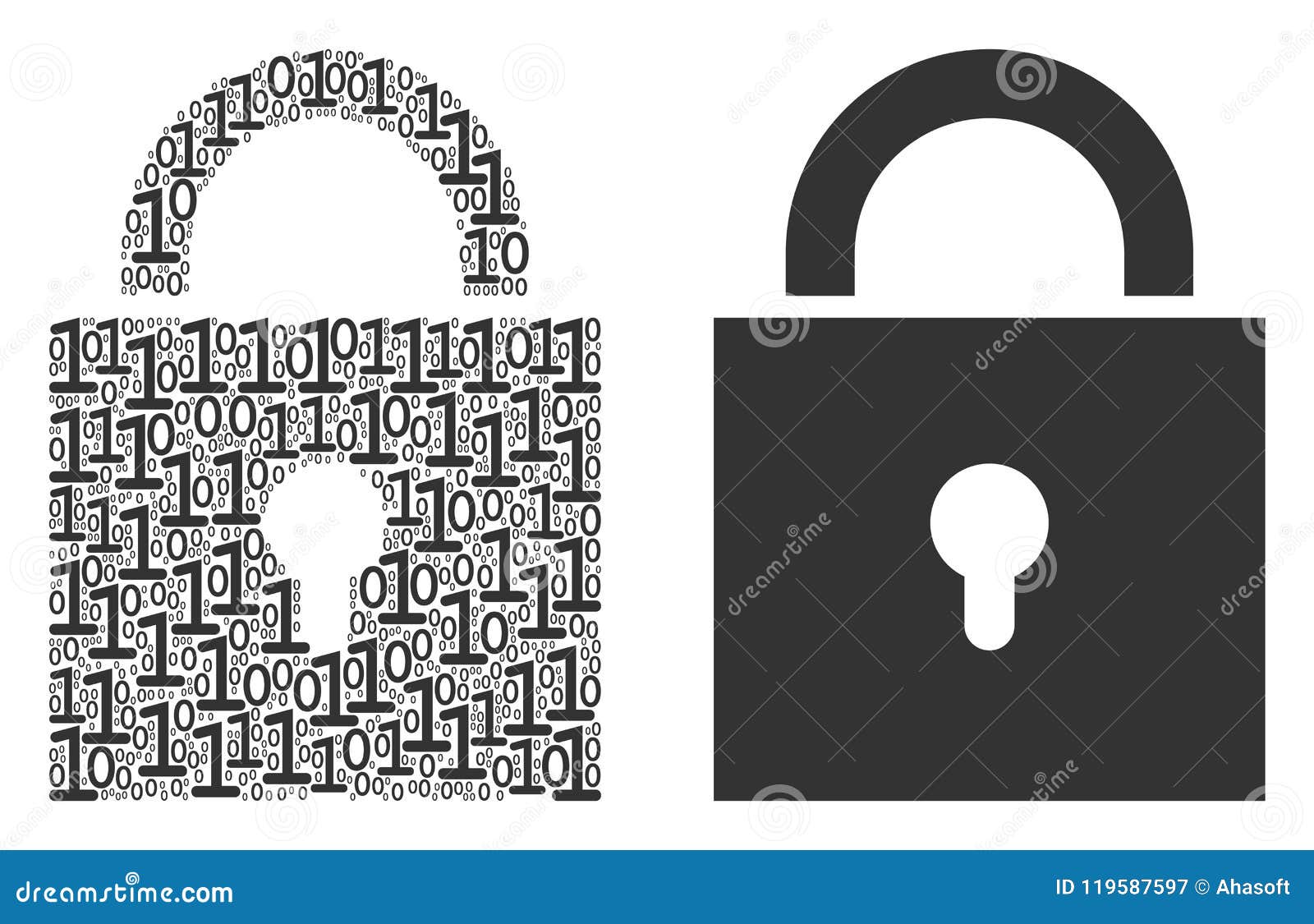 Lock Collage of Binary Digits Stock Vector - Illustration of null ...