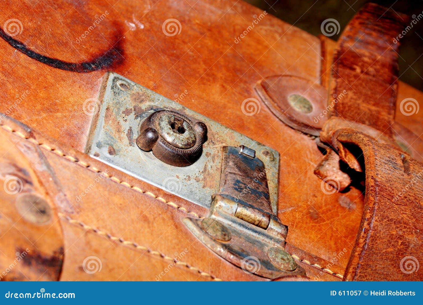 Lock on an Old Leather Suitcase Stock Image - Image of lock, stained ...