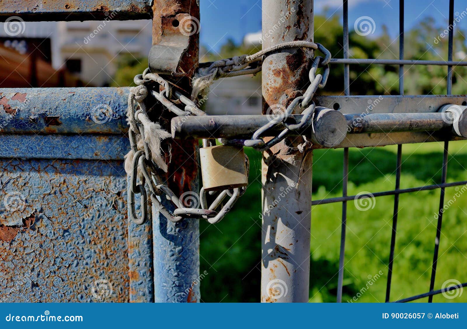 A Lock on an Old Rusty Gate Stock Image - Image of grass, lock: 90026057