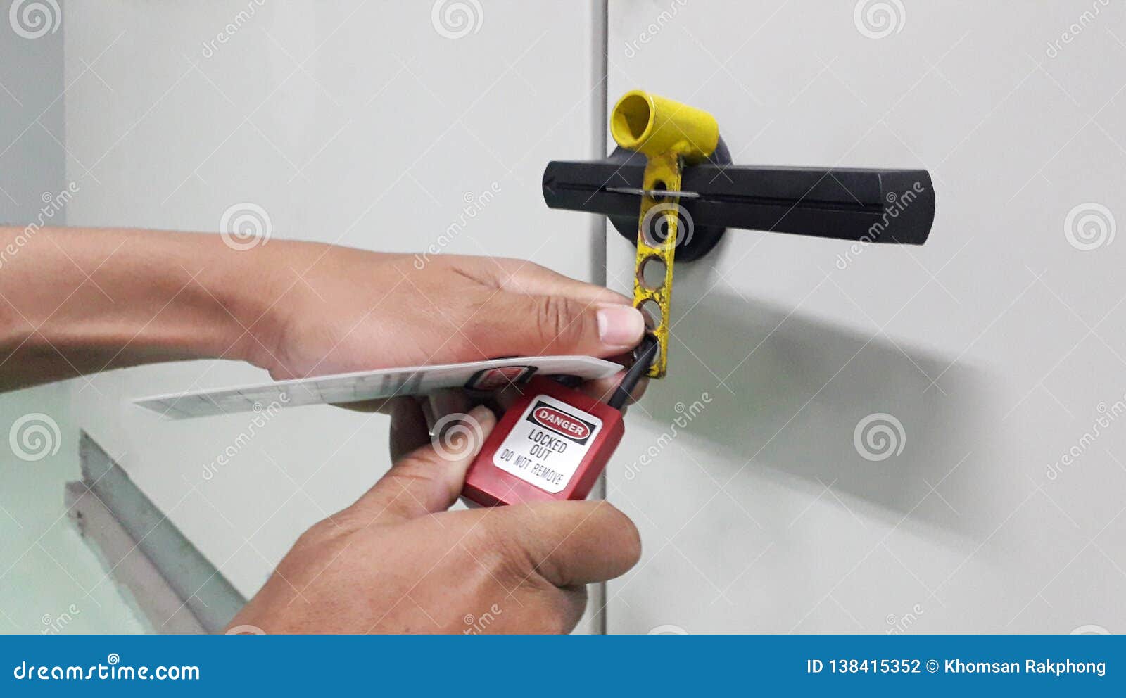 Lock Out & Tag Out Devices and Safety First Point Stock Photo - Image ...