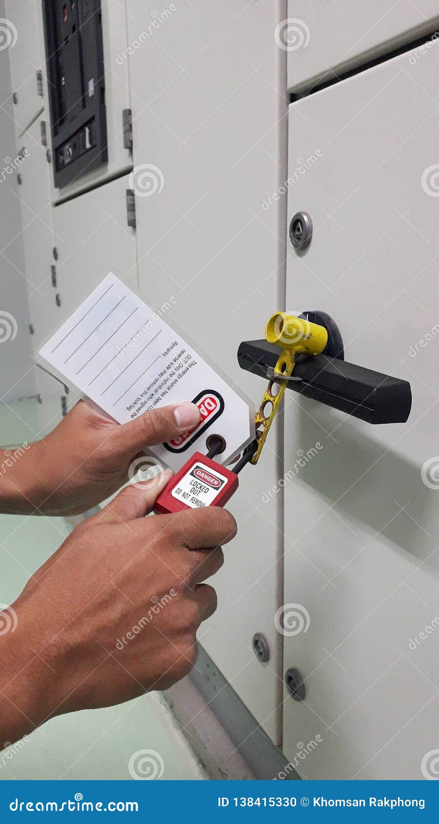 Lock Out & Tag Out Devices and Safety First Point Stock Photo - Image ...