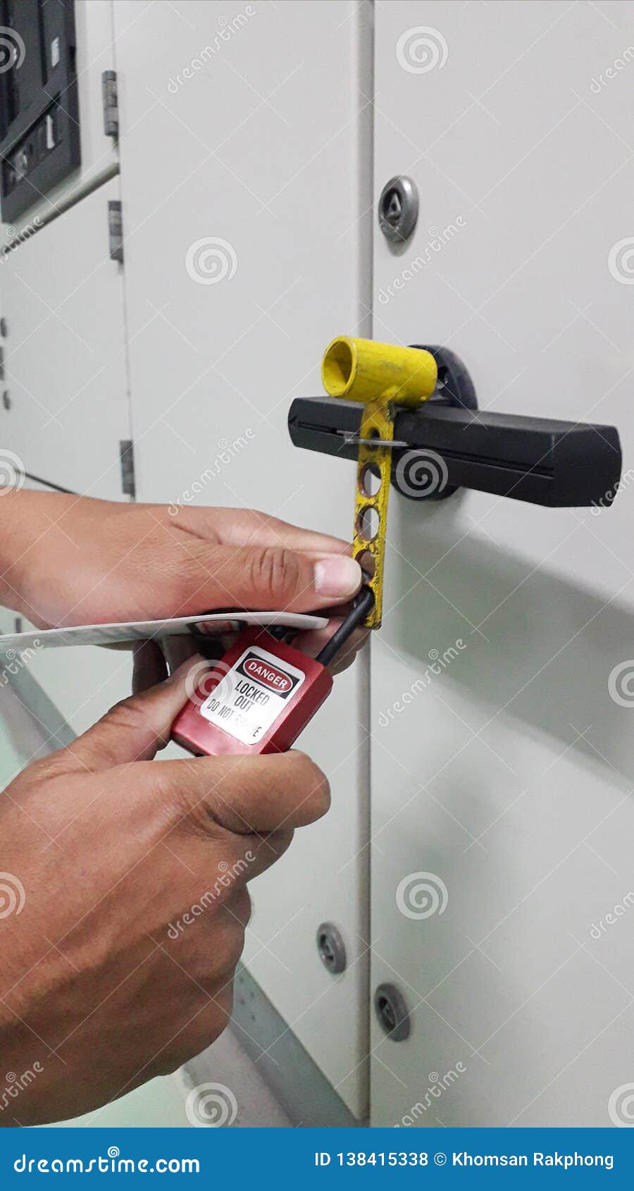 Lock Out & Tag Out Devices and Safety First Point Stock Photo - Image ...