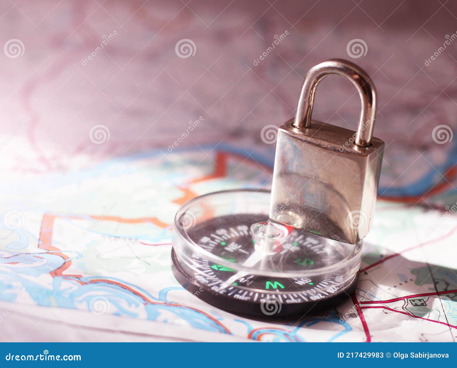Lock and Map, Tourist Compass. Border Closure Concept Stock Image ...