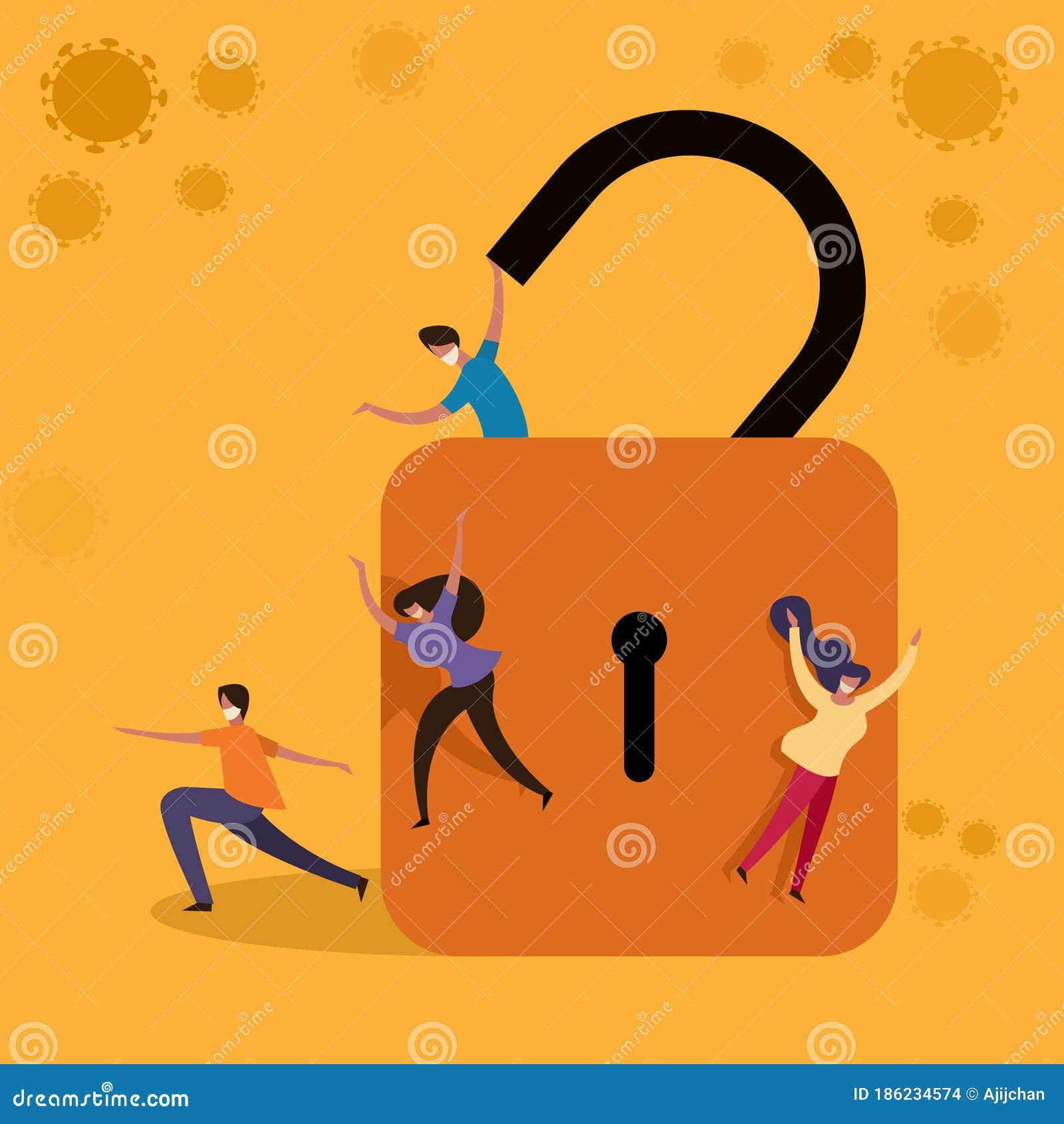 Illustration of Masked People Jumps Out of a Big Lock Stock ...