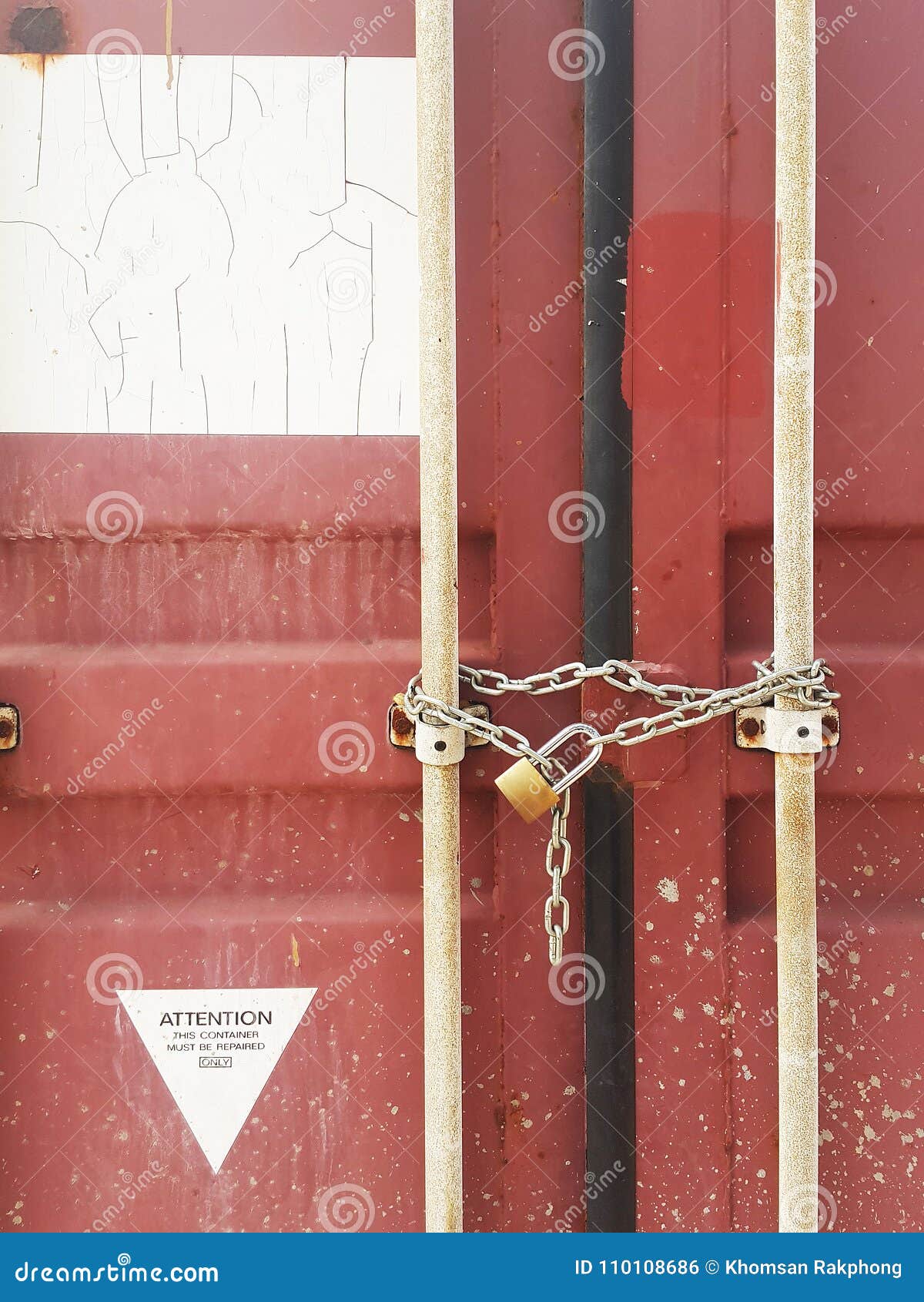 Lock on the Red Container Door Stock Photo - Image of antique, iron ...