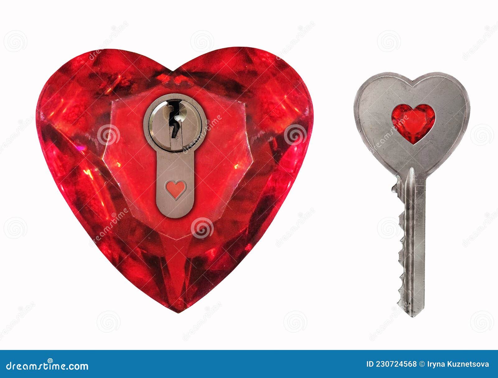Lock Ruby Heart and Key on White Bg Stock Photo - Image of present ...