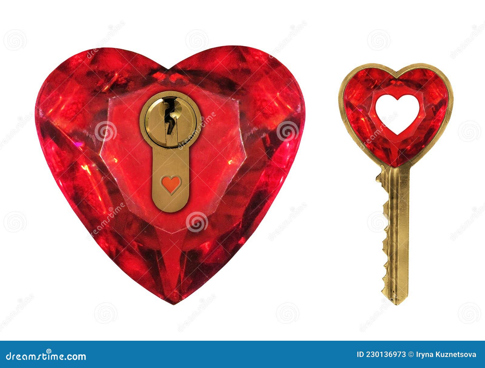 Lock Ruby Heart and Key on White Bg 2 Stock Image - Image of gift ...