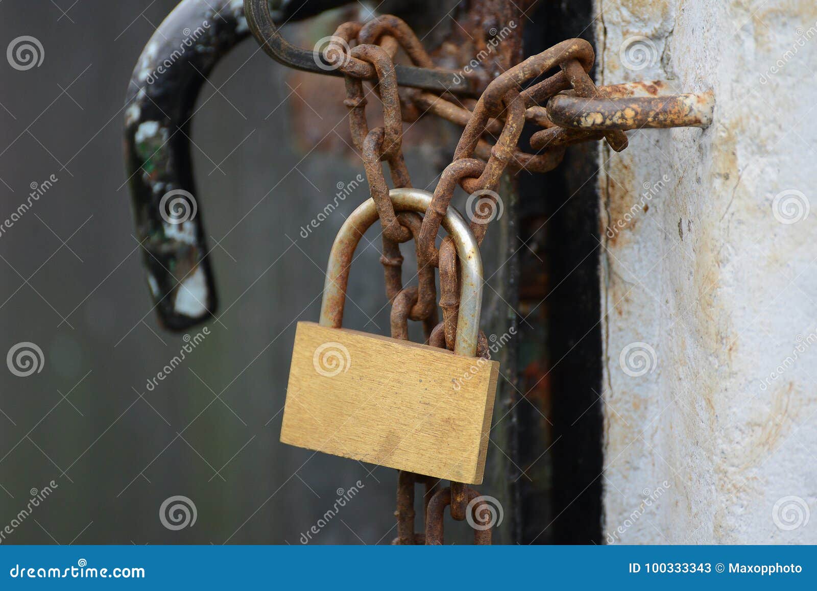 Lock with Rusty Chain Prevent Crime Stock Image - Image of grungy ...
