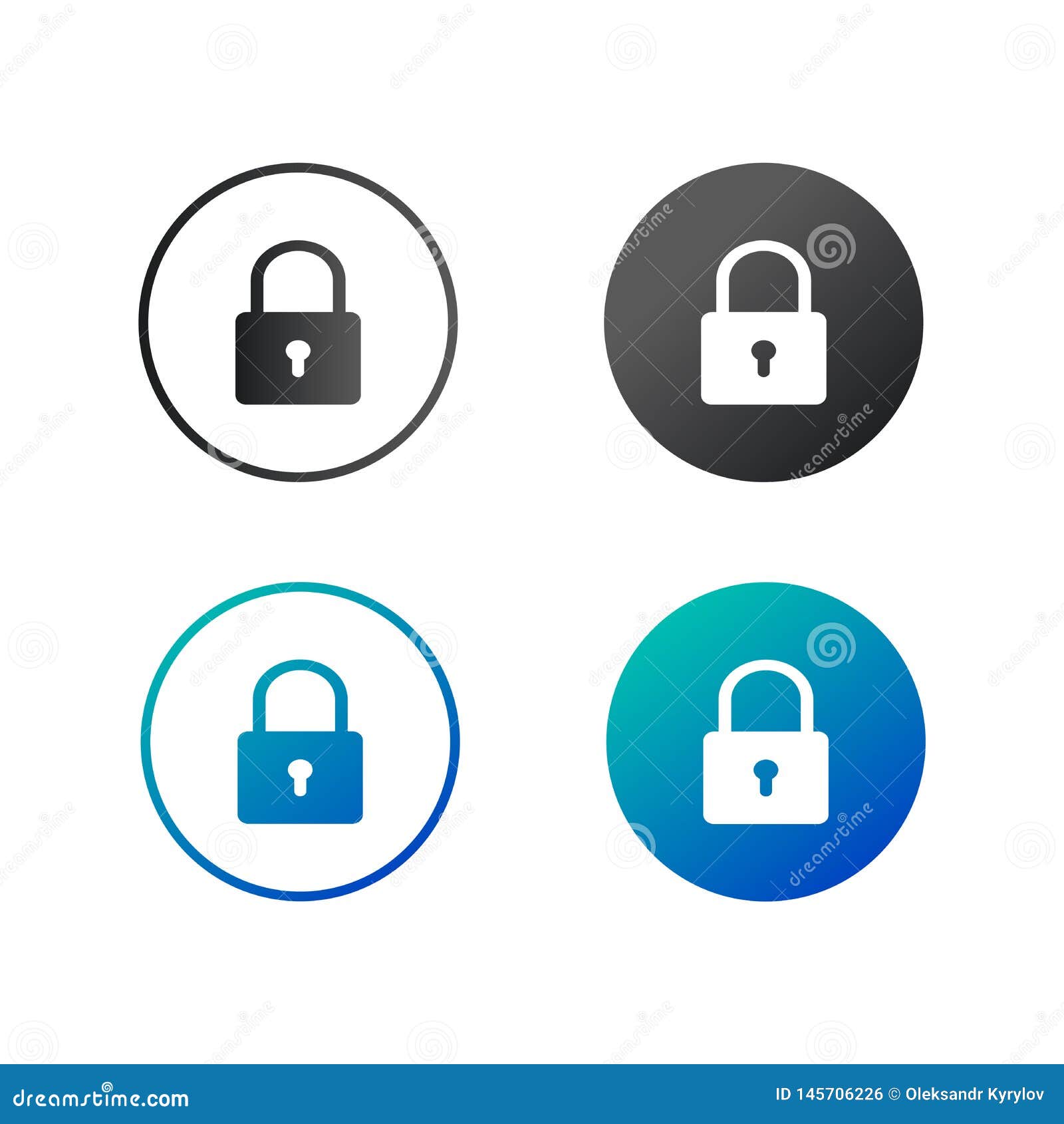 Lock Safety Sign, Padlock Icon Set in Circle. Vector Illustration ...