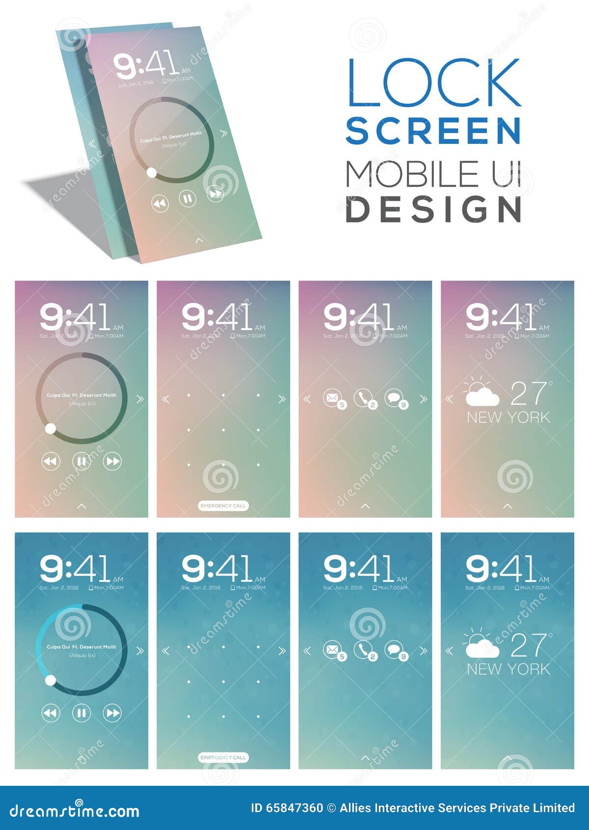 Lock Screen Mobile User Interface Kit. Stock Illustration ...