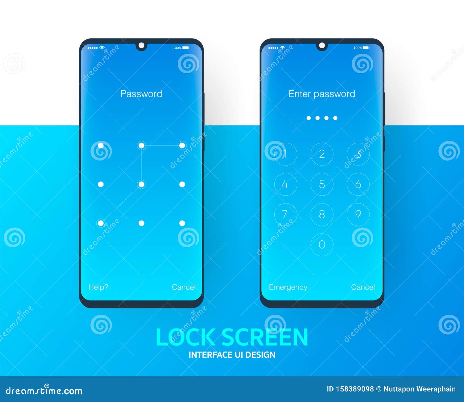 Lock Screen Smartphone Interface Vector Template, Mobile App Page Blue ... Lock Screen Smartphone Interface Vector Template, Mobile App Page Blue ...